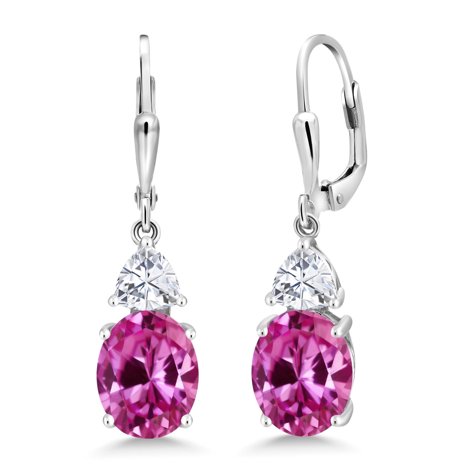 Gem Stone King 925 Sterling Silver Pink Created Sapphire and White ...