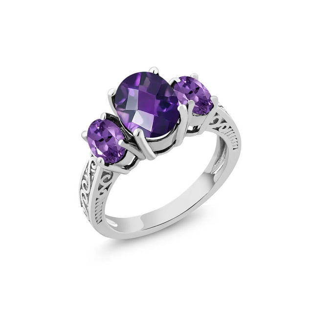 Gem Stone King 925 Sterling Silver Purple Amethyst 3-Stone Ring For ... Gem Stone King 925 Sterling Silver Purple Amethyst 3-Stone Ring For ...
