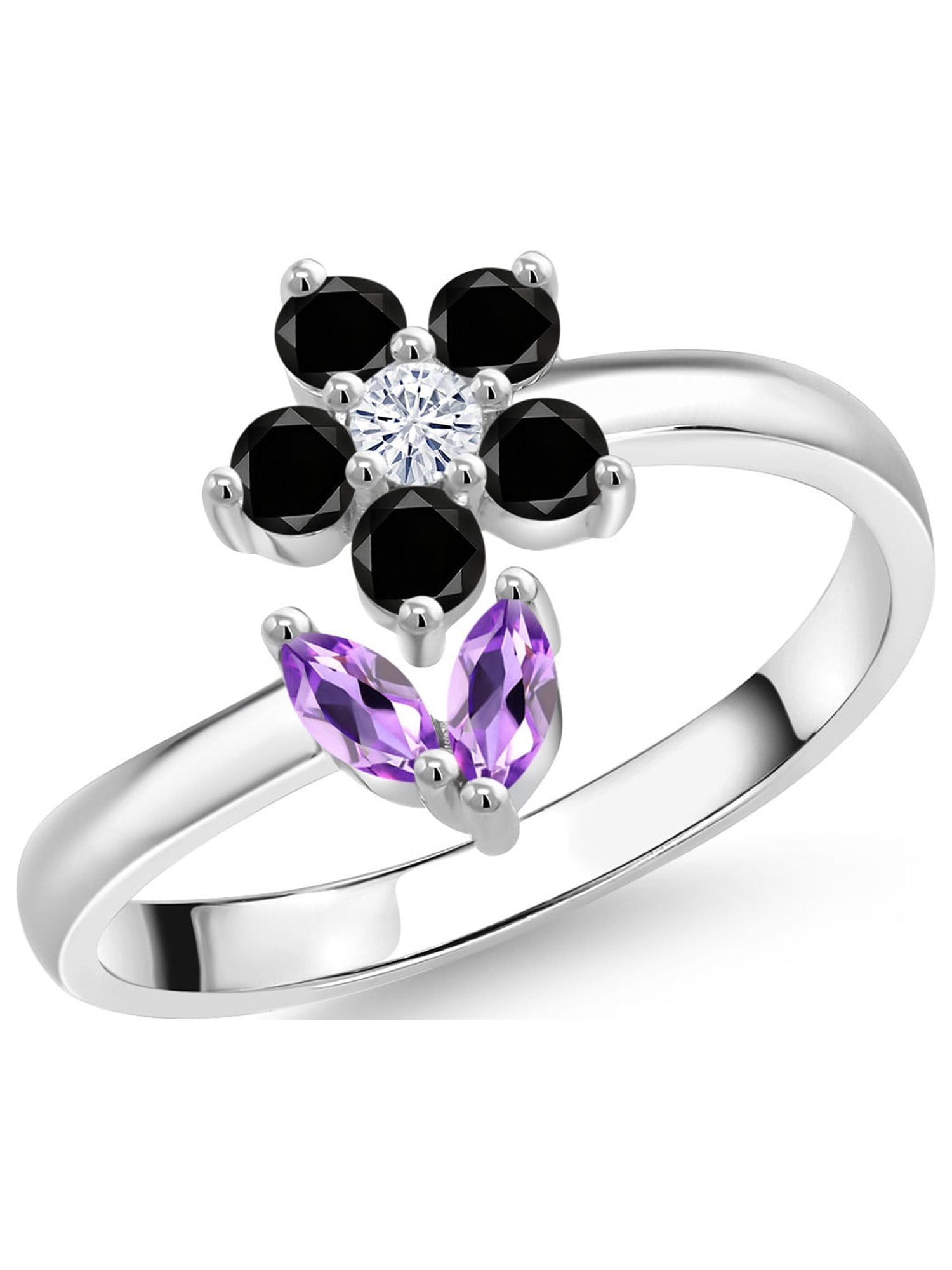 Gem Stone King 925 Sterling Silver Purple Amethyst Black Diamond and ...
