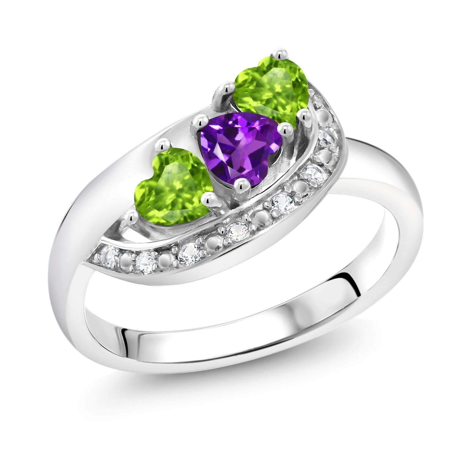 Gem Stone King 925 Sterling Silver Purple Amethyst and Green Peridot ...