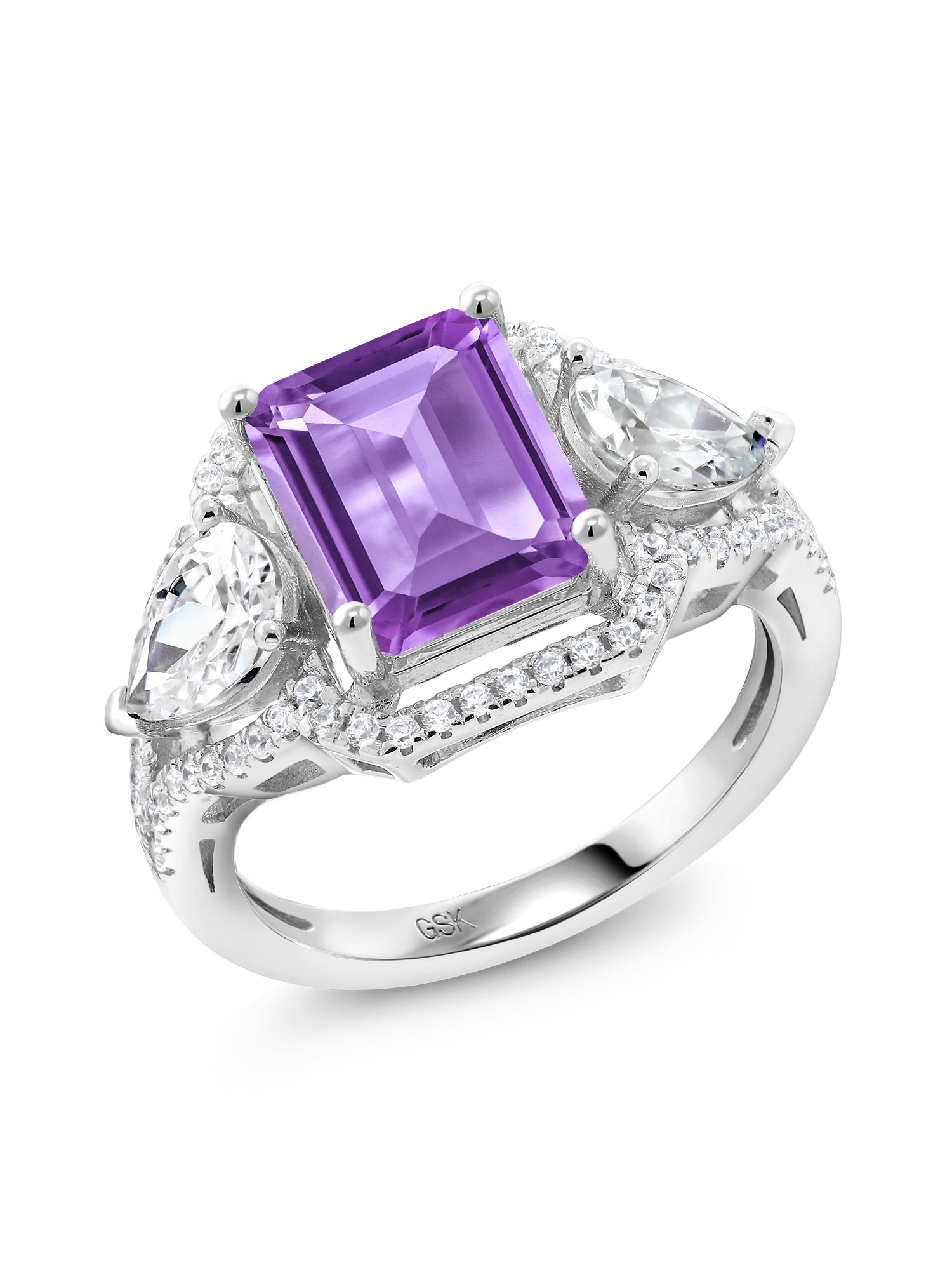 Gem Stone King 925 Sterling Silver Purple Amethyst Ring for Women (4.29 ...