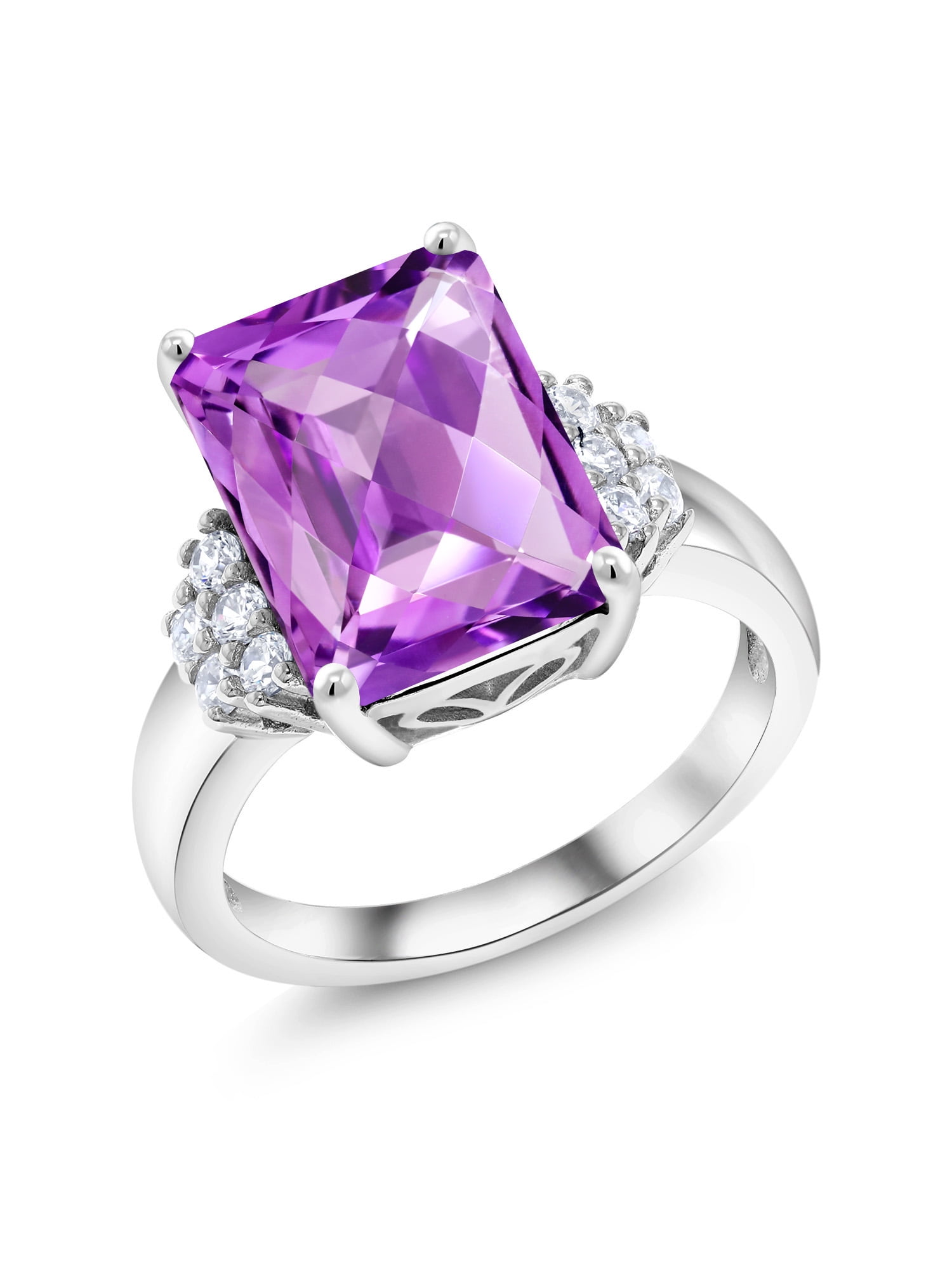 Gem Stone King 925 Sterling Silver Purple Amethyst Ring for Women (7.50 ...
