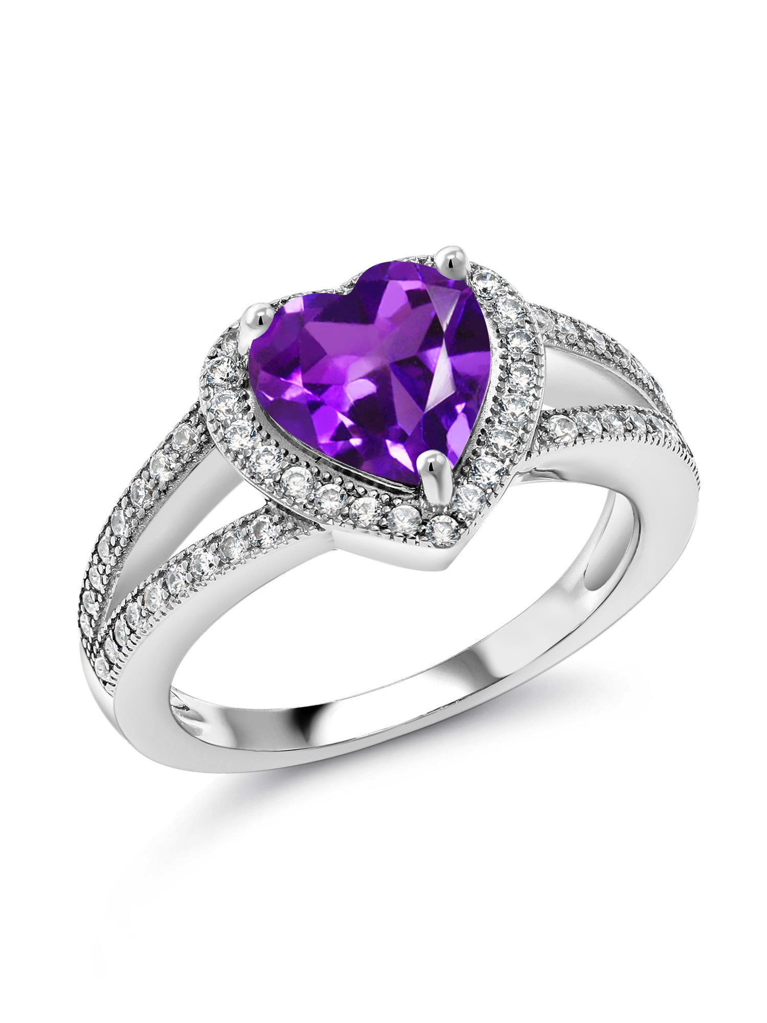 Gem Stone King 925 Sterling Silver Purple Amethyst and White Moissanite ...