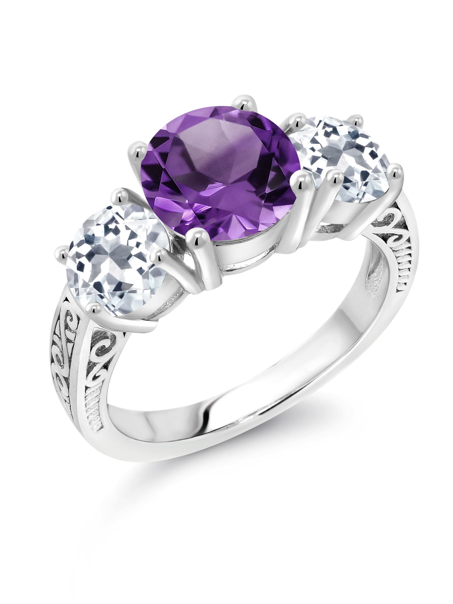 Gem Stone King 925 Sterling Silver Purple Amethyst and White Topaz 3 ...