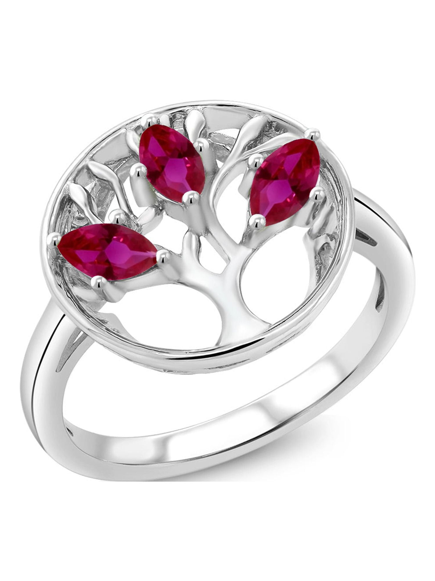 Gem Stone King 925 Sterling Silver Red Created Ruby Family Tree of Life ...
