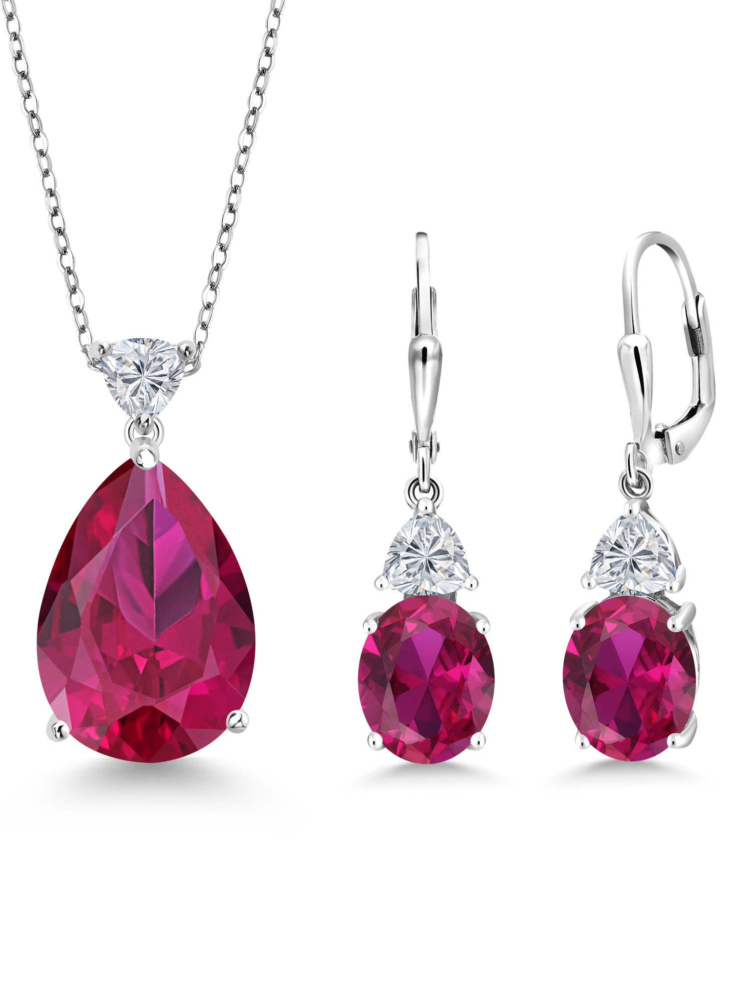 Gem Stone King 925 Sterling Silver Red Created Ruby and Lab Grown ...