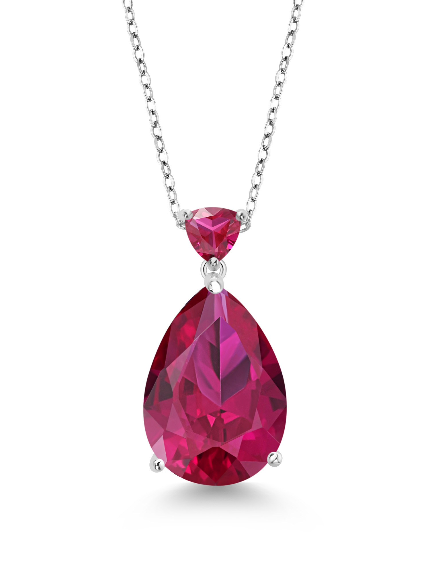 Gem Stone King 13.43 Cttw Red Created Ruby Pendant Necklace for Women ...