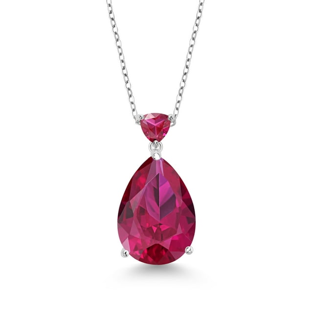 Gem Stone King 925 Sterling Silver Red Created Ruby Pendant Necklace ...