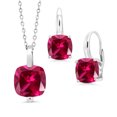 Gem Stone King 10.00 Cttw Red Created Ruby Pendant and Earrings Jewelry ...