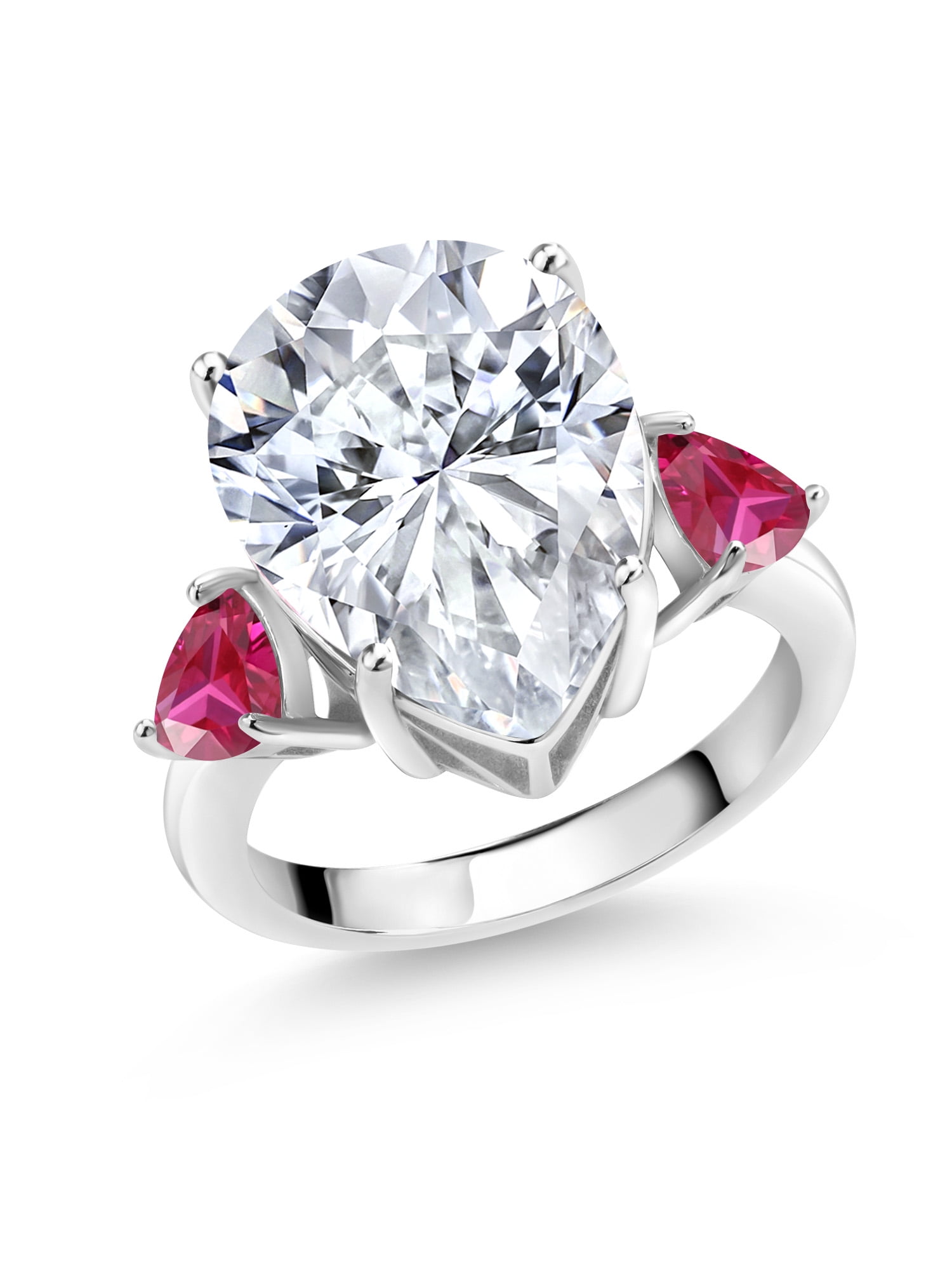 Gem Stone King 925 Sterling Silver Red Created Ruby Ring Set with ...