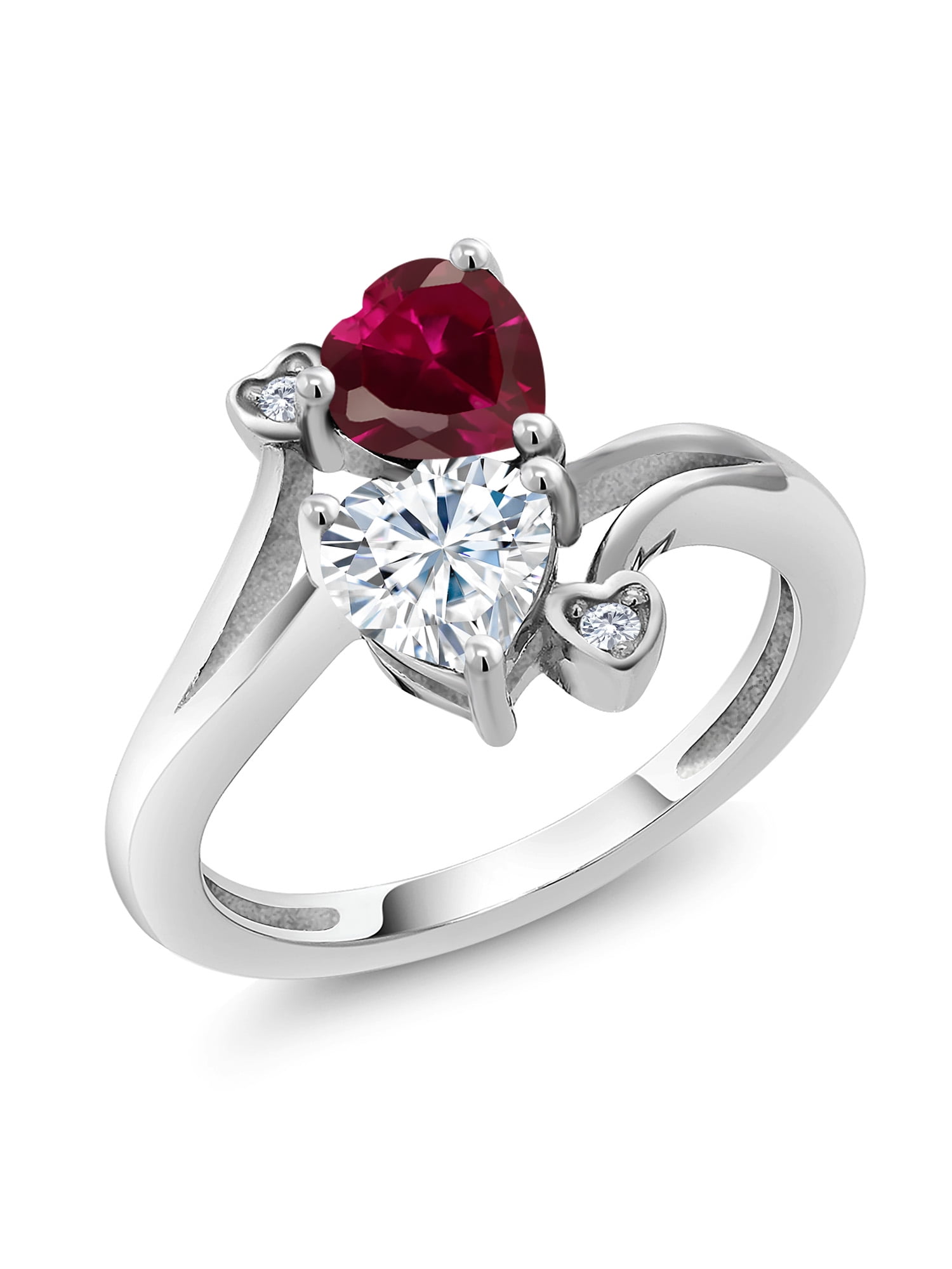 Gem Stone King 925 Sterling Silver Red Created Ruby Ring for Women (1. ...
