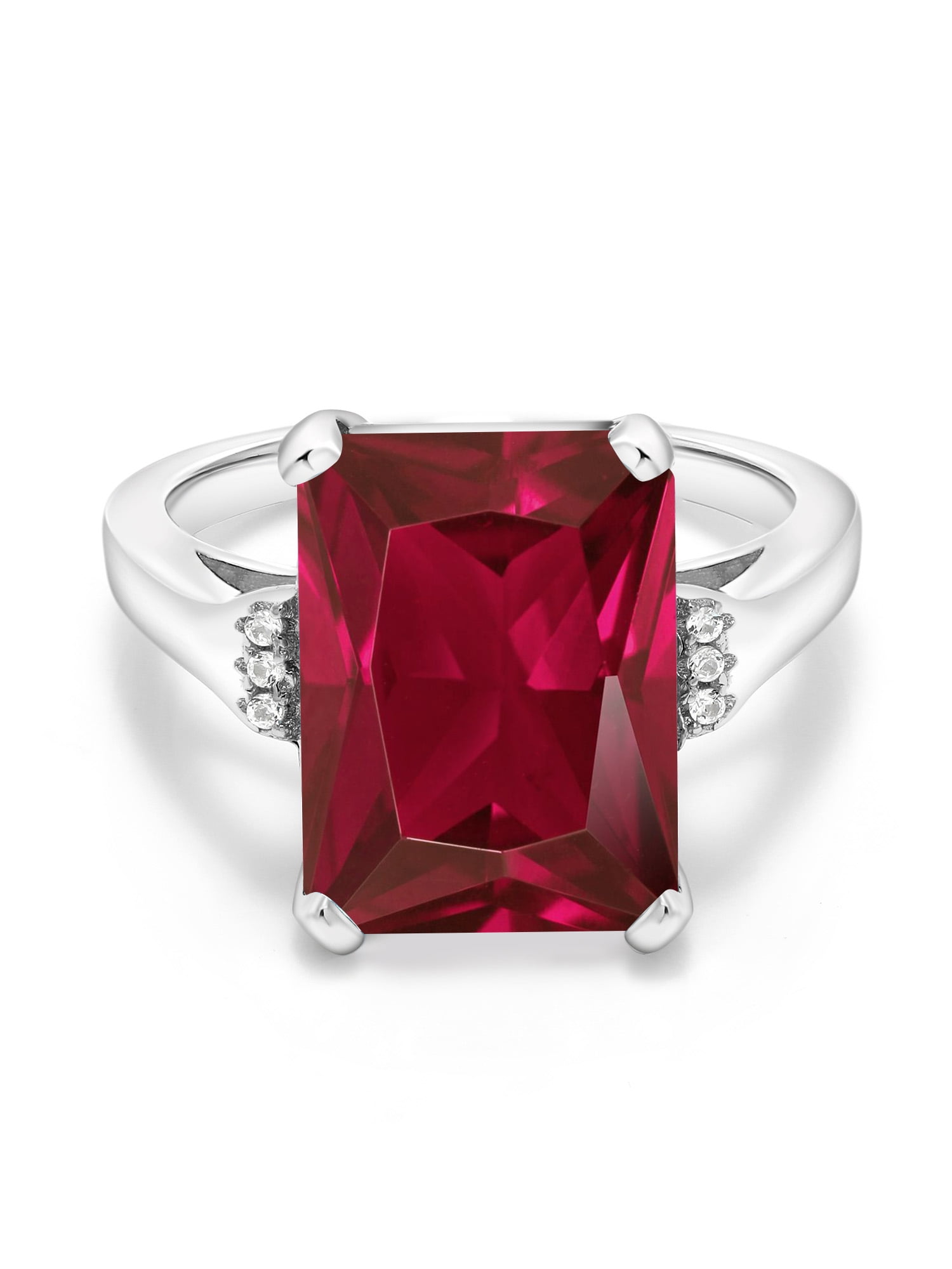 Gem Stone King 925 Sterling Silver Red Created Ruby Ring for Women (5. ...