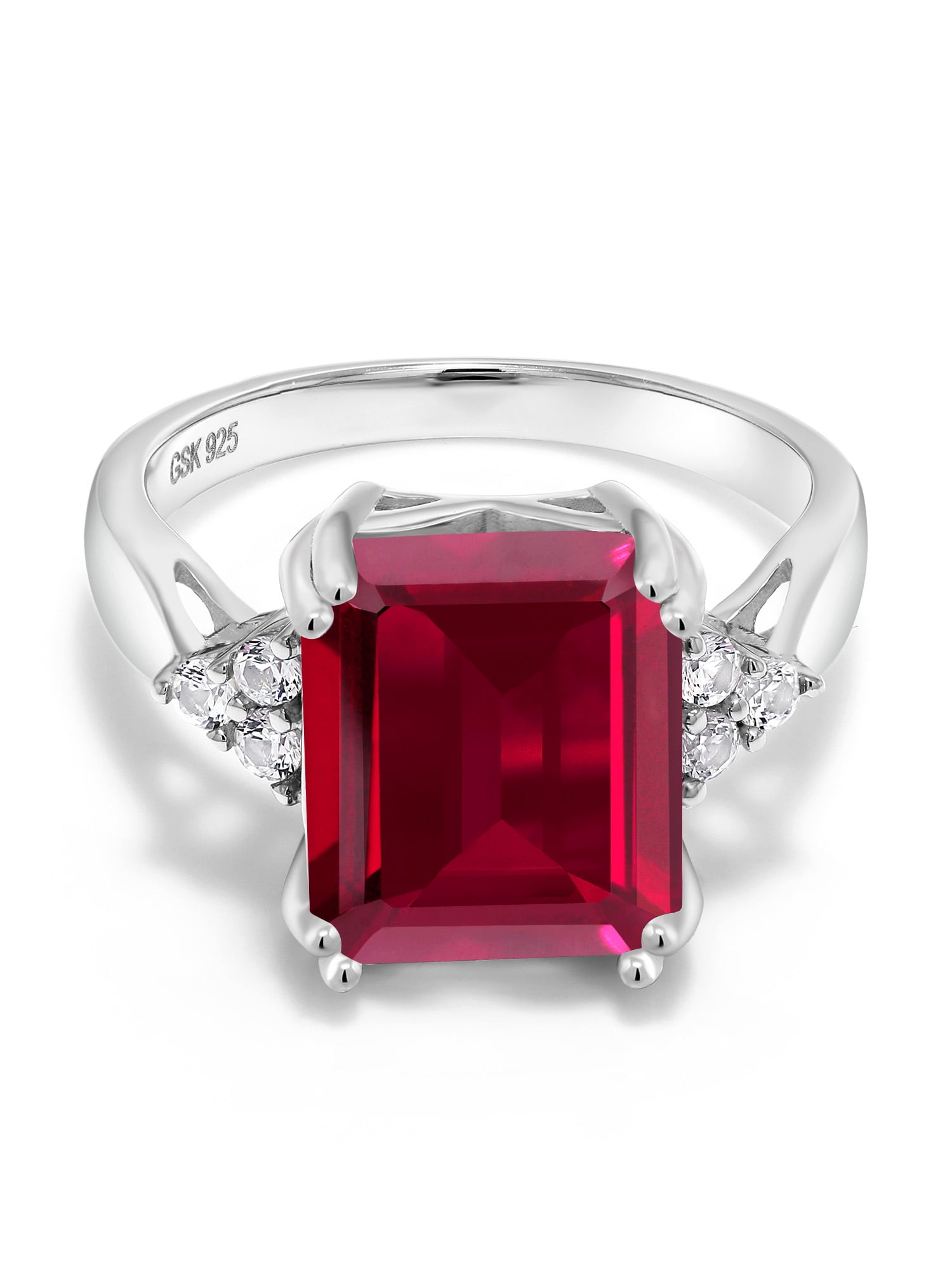 Gem Stone King 925 Sterling Silver Red Created Ruby Ring for women | 5. ...