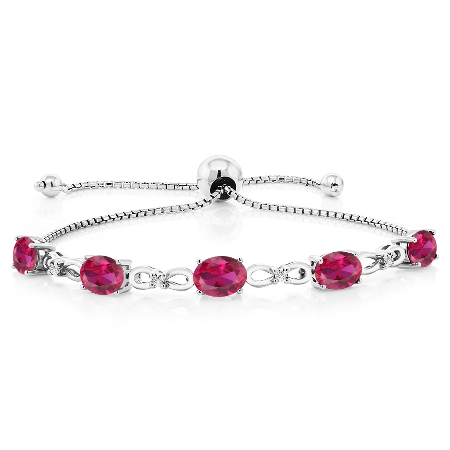 Gem Stone King 925 Sterling Silver Red Created Ruby and White Lab Grown ...