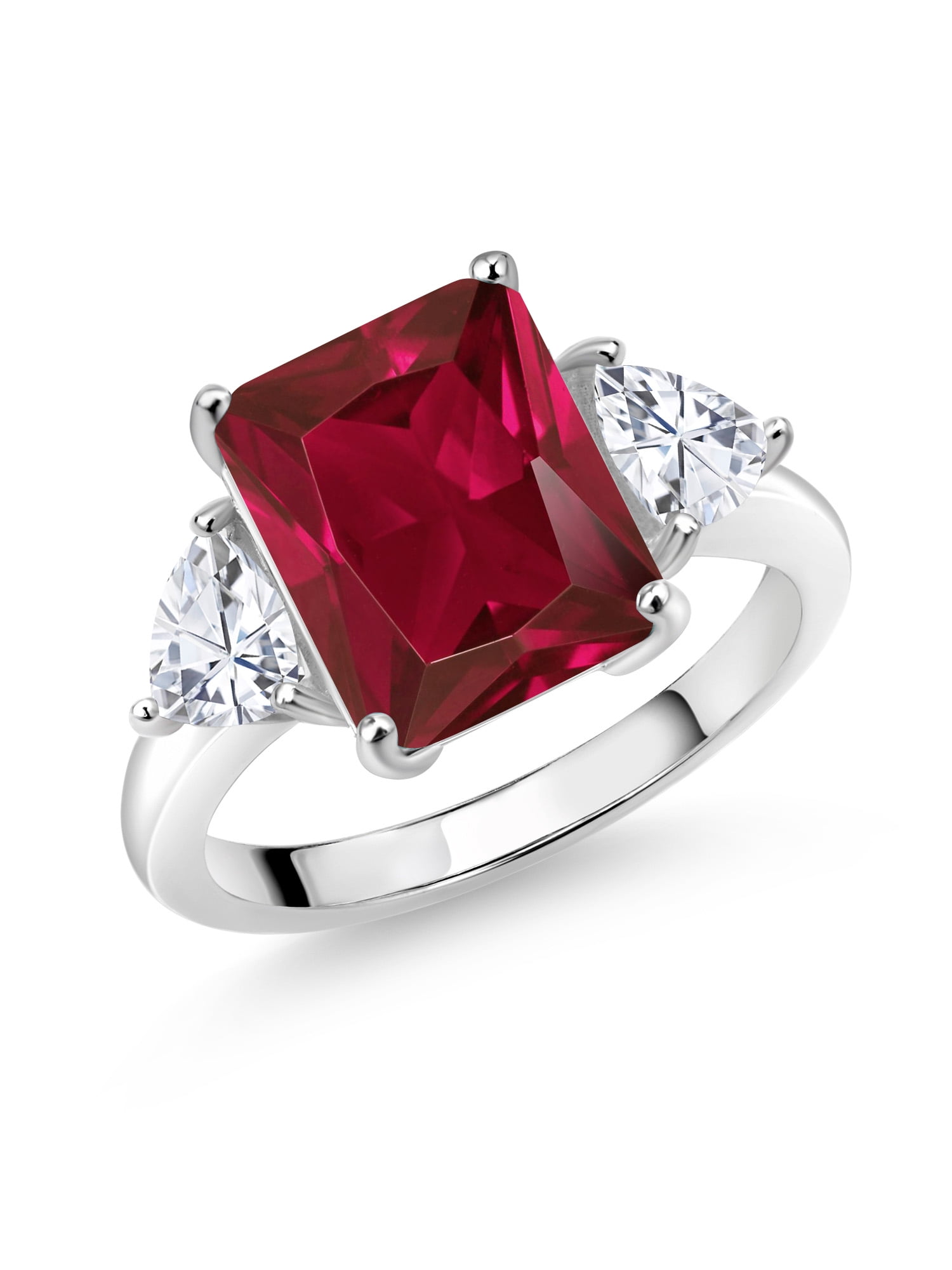 Gem Stone King 925 Sterling Silver Red Created Ruby and White ...