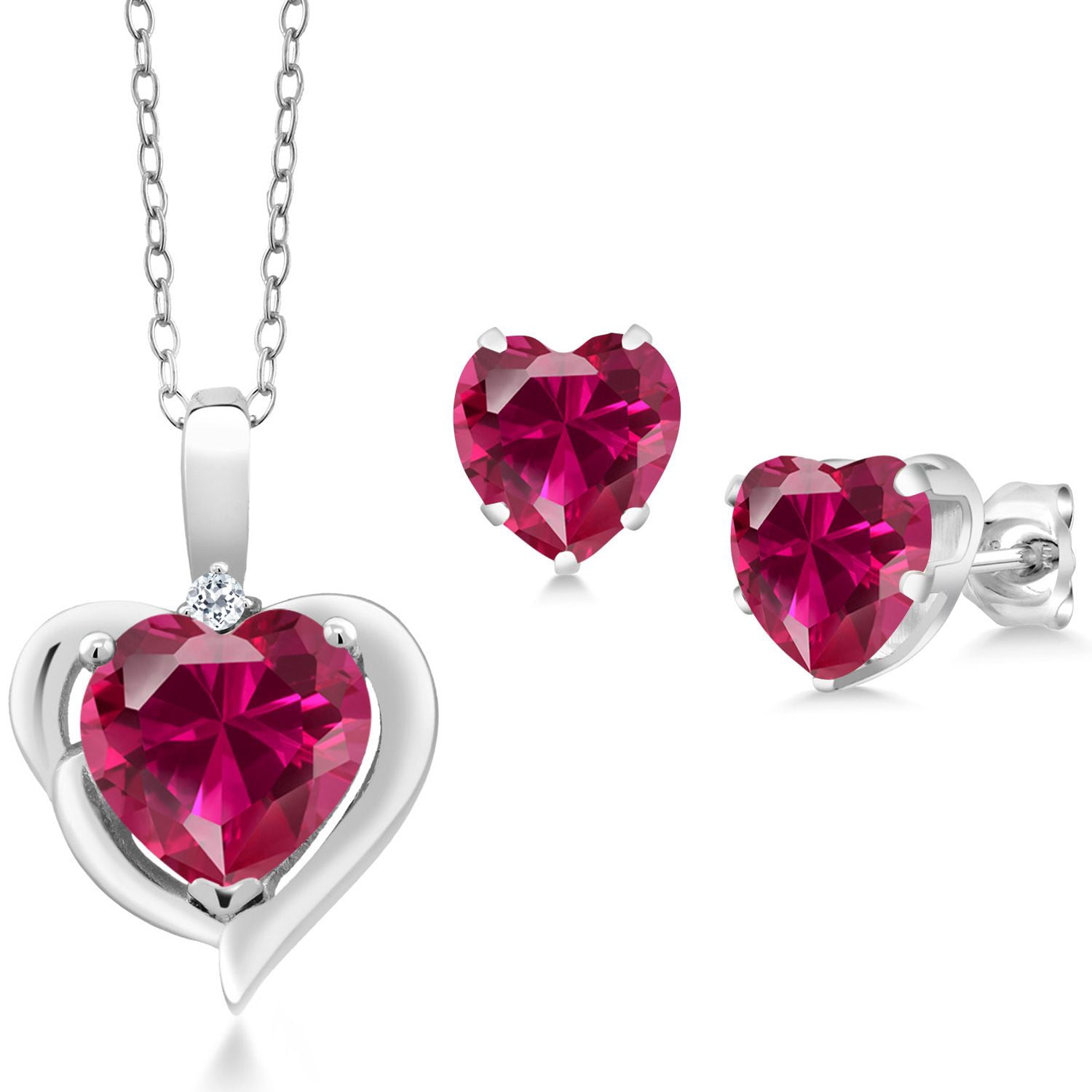 Gem Stone King 925 Sterling Silver Red Created Ruby and White Topaz ...