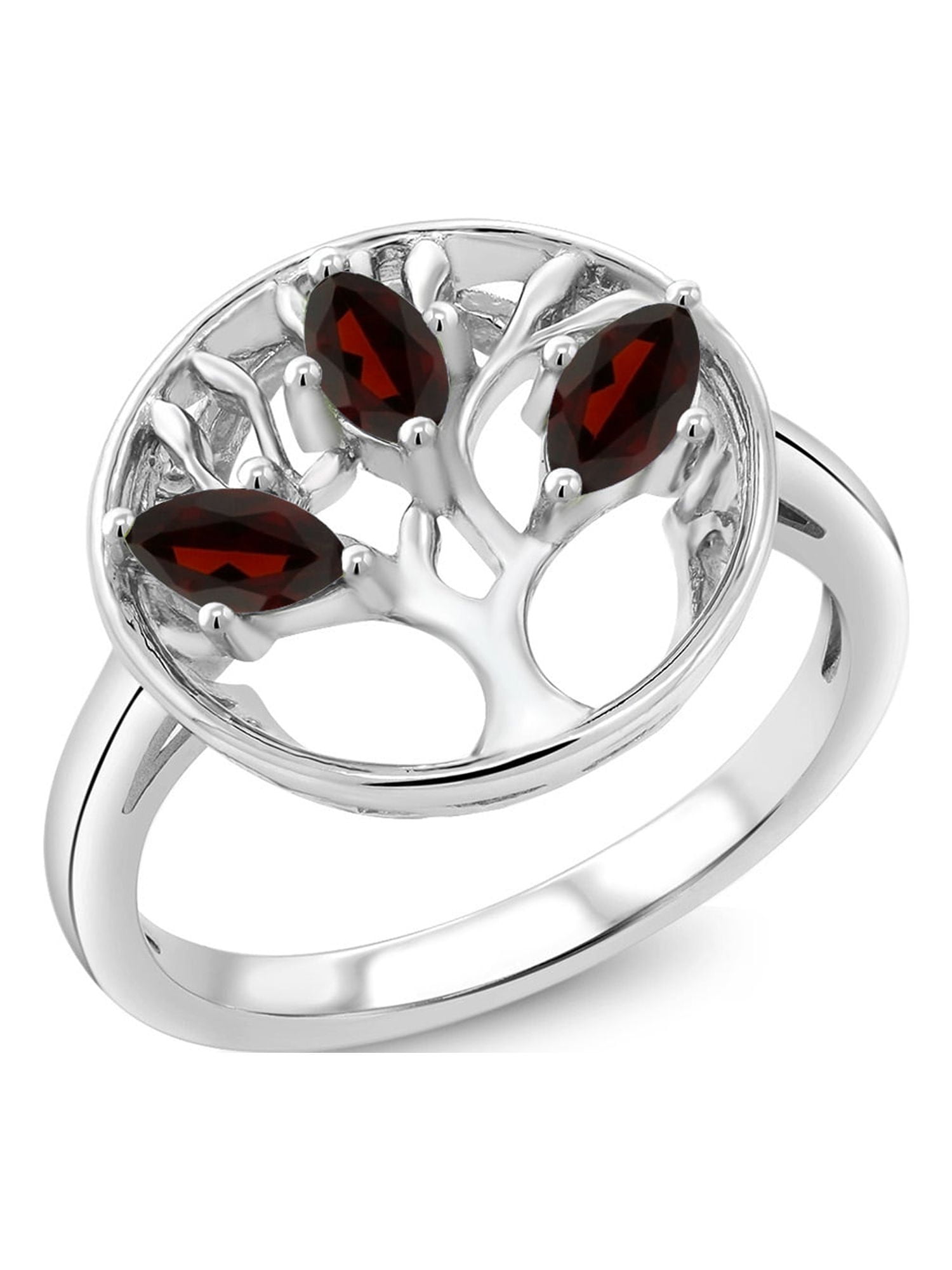 Gem Stone King 925 Sterling Silver Red Garnet Family Tree of Life Ring ...