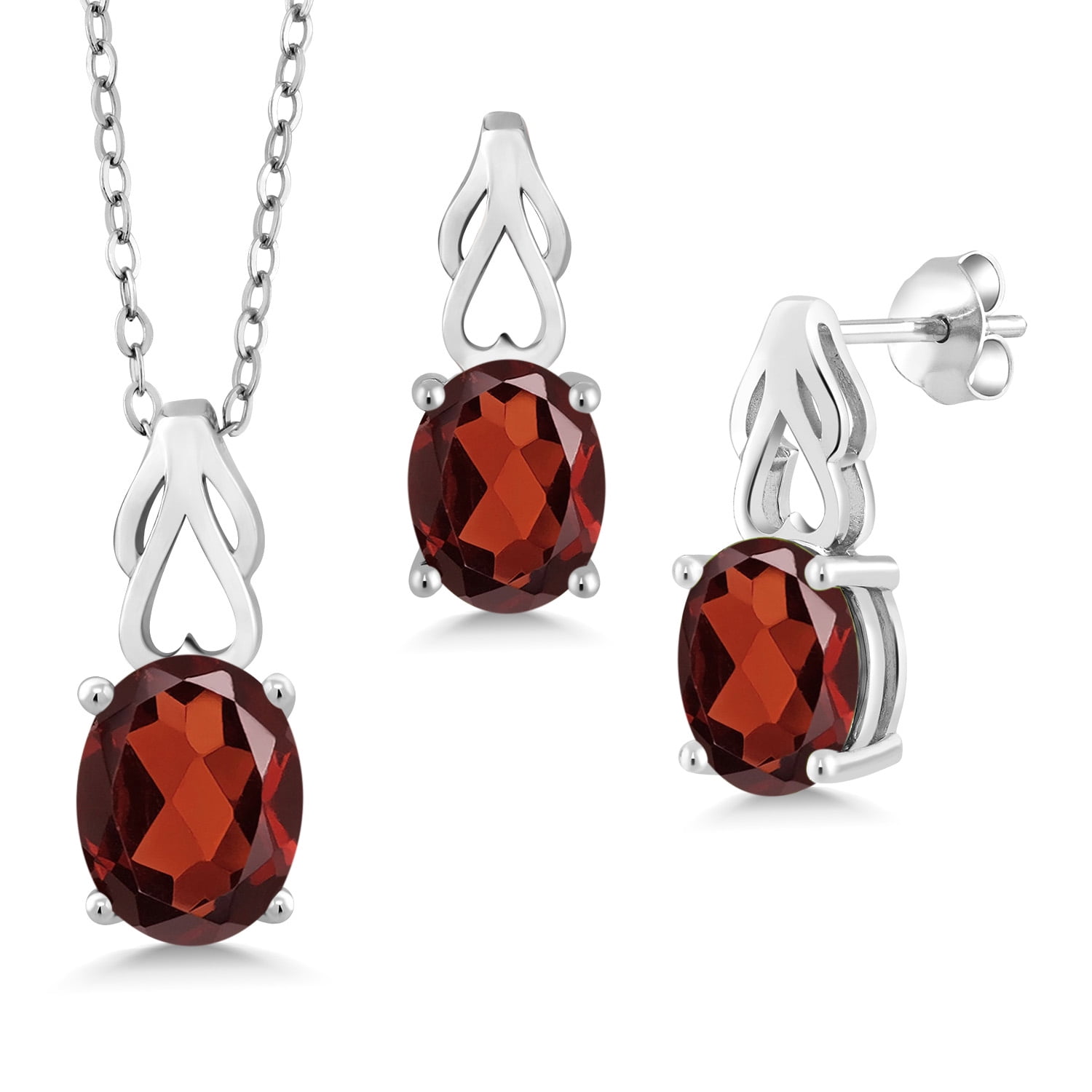 Gem Stone King 925 Sterling Silver Red Garnet Pendant and Earrings ...