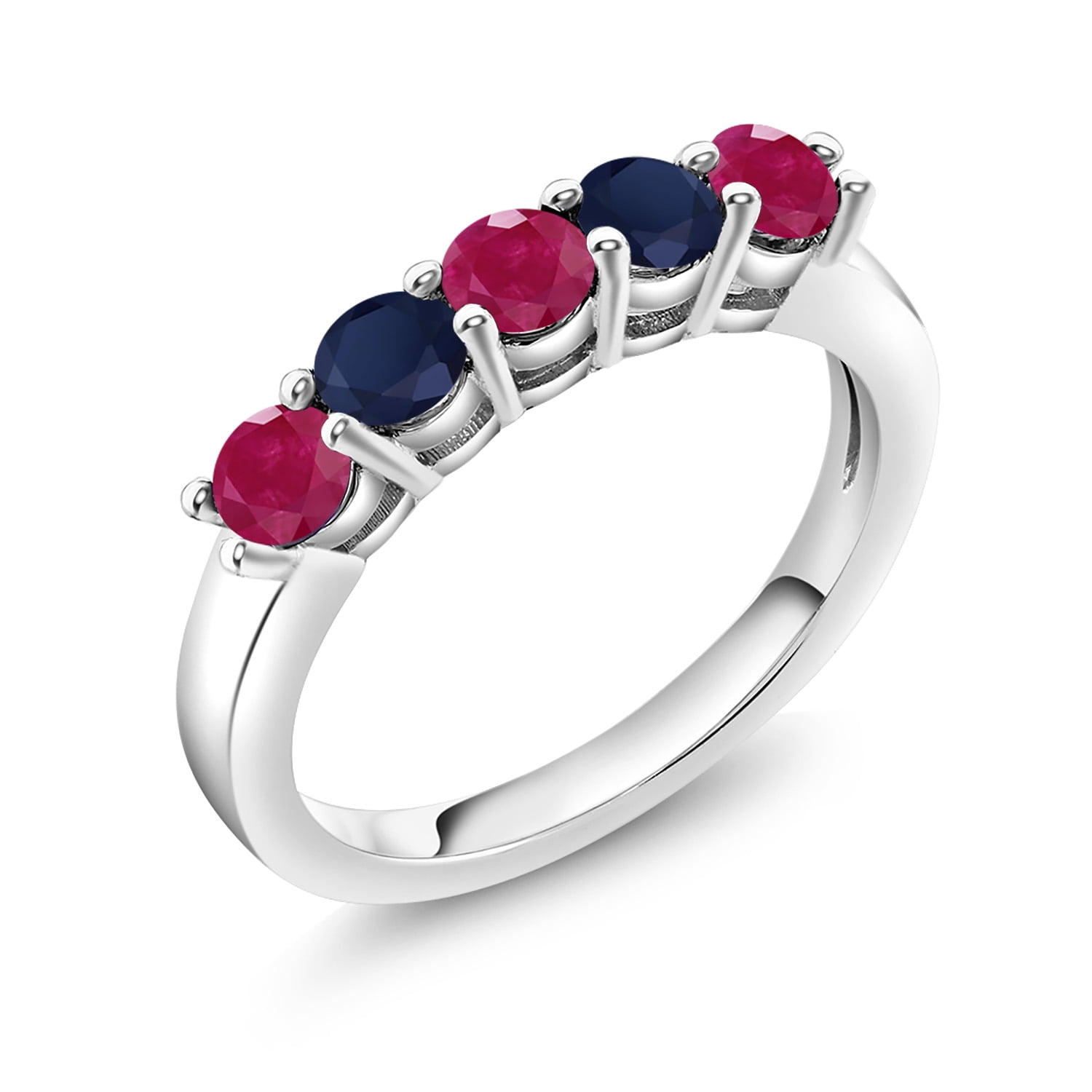 Gem Stone King 925 Sterling Silver Red Ruby and Blue Sapphire 5-Stone ...