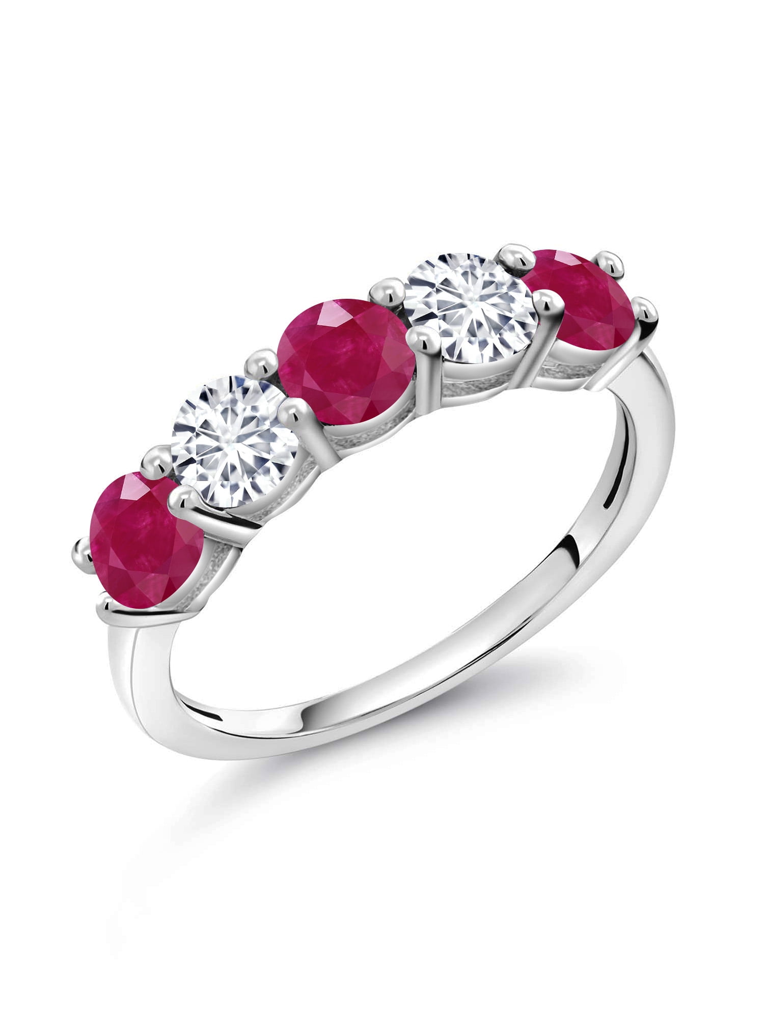 Gem Stone King 925 Sterling Silver Red Ruby and White Lab Grown Diamond ...