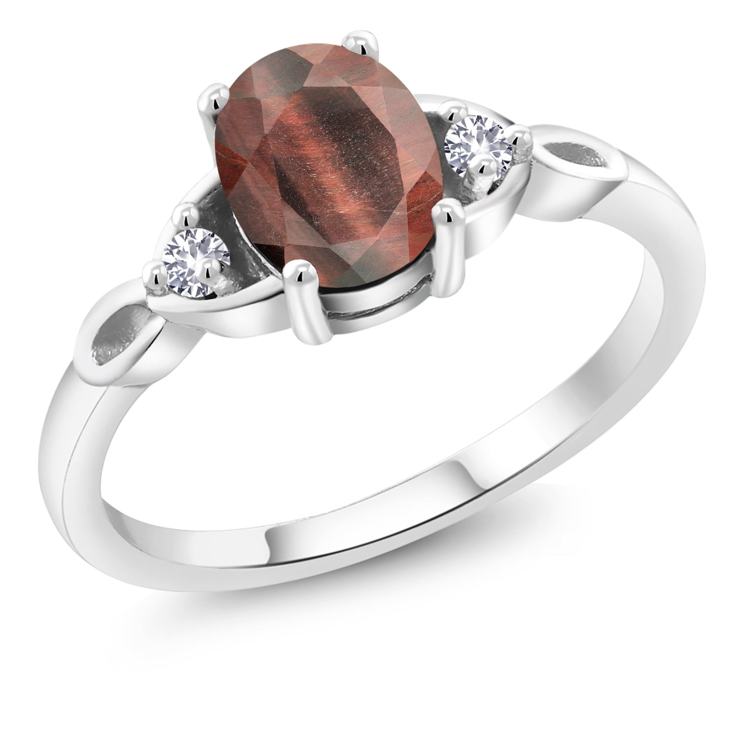 Gem Stone King 925 Sterling Silver Red Tiger Eye and White Created ...