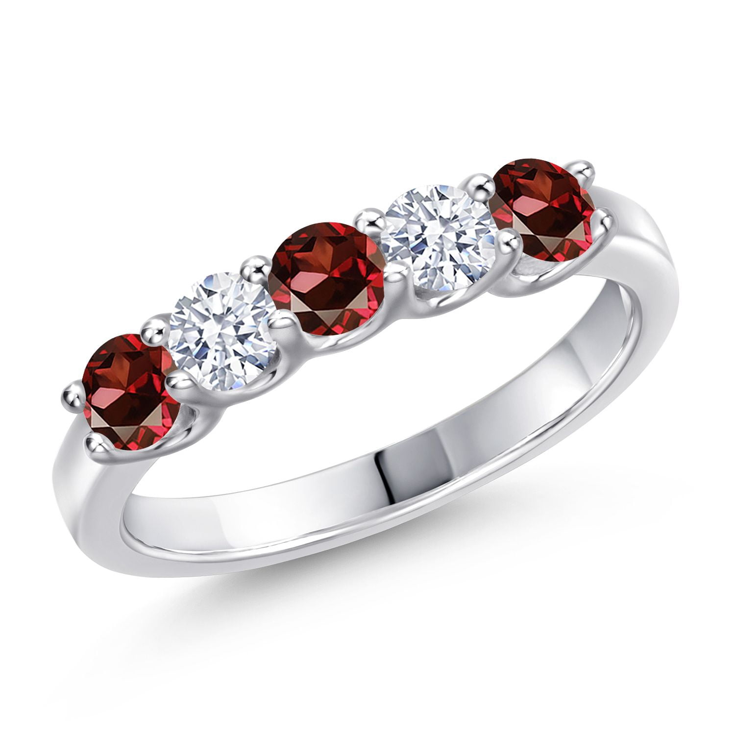 Gem Stone King 925 Sterling Silver Red Zirconia and White Zirconia ...