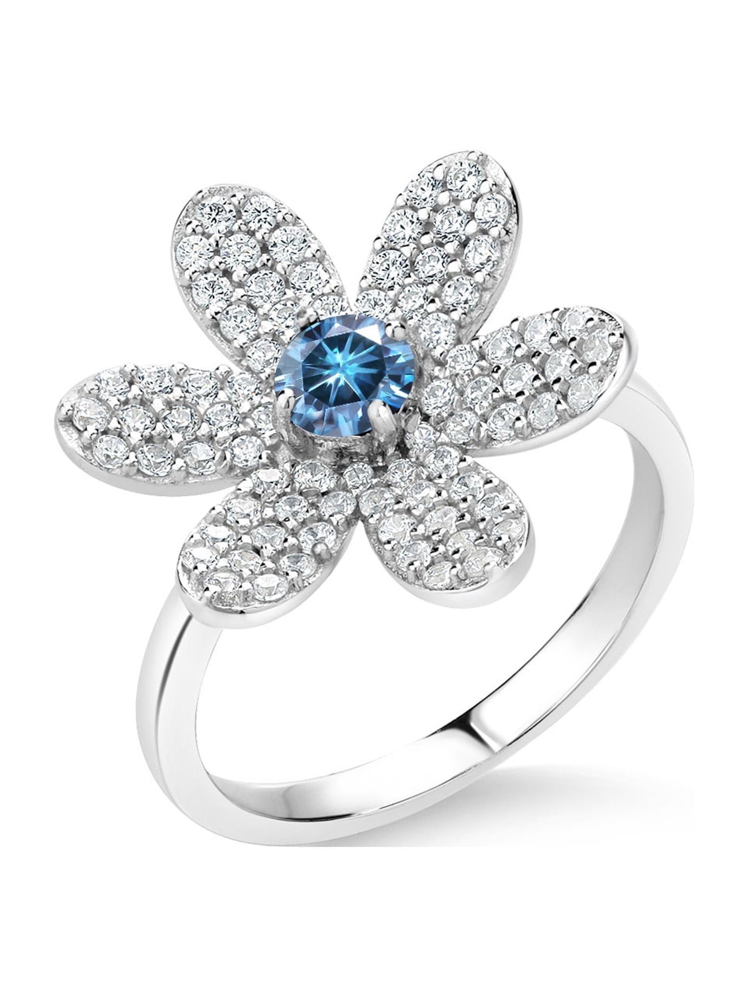 Gem Stone King 925 Sterling Silver Ring Round Persian Blue Moissanite ...