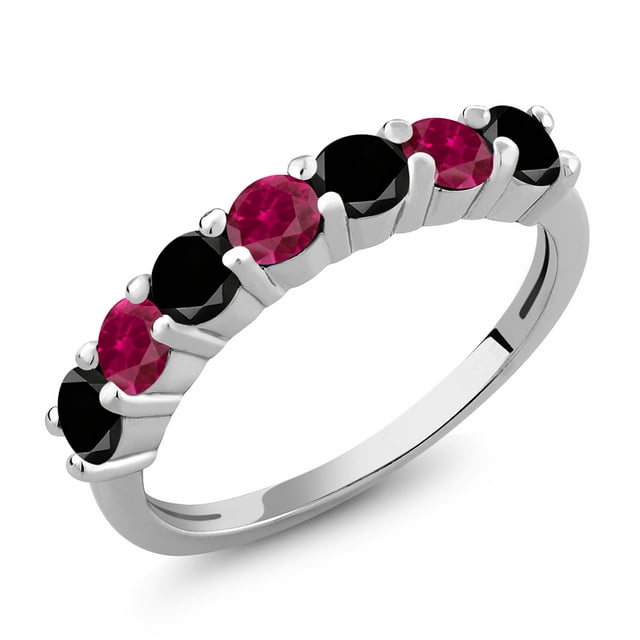 Gem Stone King 925 Sterling Silver Round Black Diamond Red Created Ruby ...