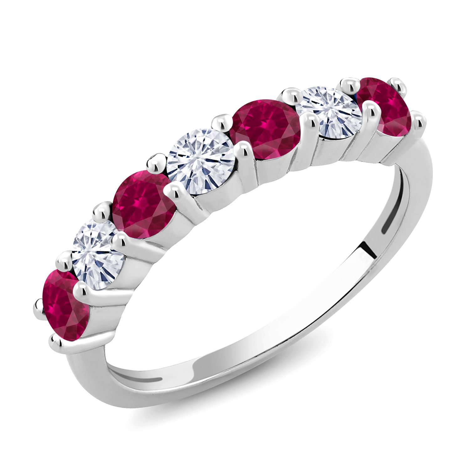 Gem Stone King 925 Sterling Silver Round Created Ruby and Moissanite ...