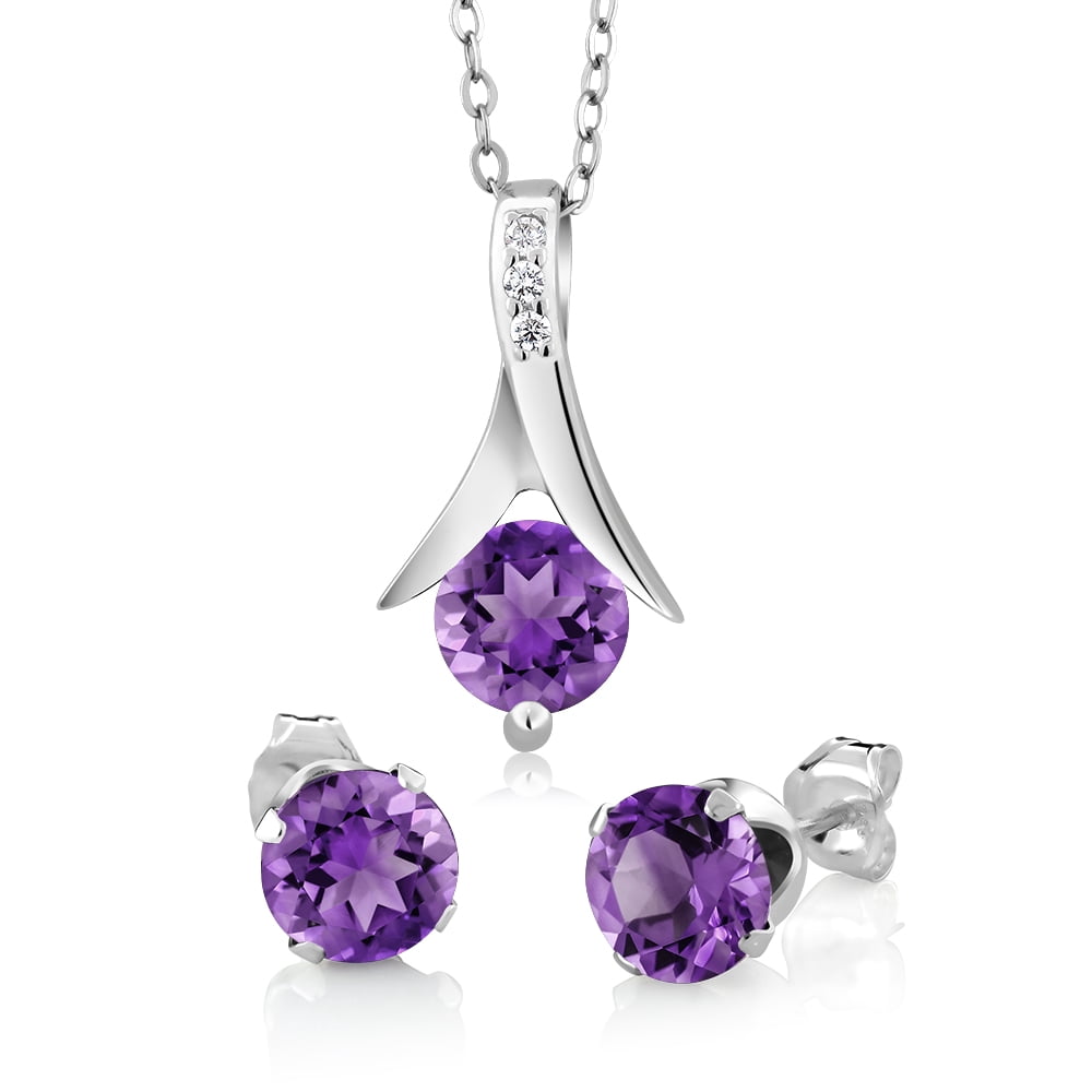 Gem Stone King 925 Sterling Silver Round Cut Purple Amethyst Pendant ...