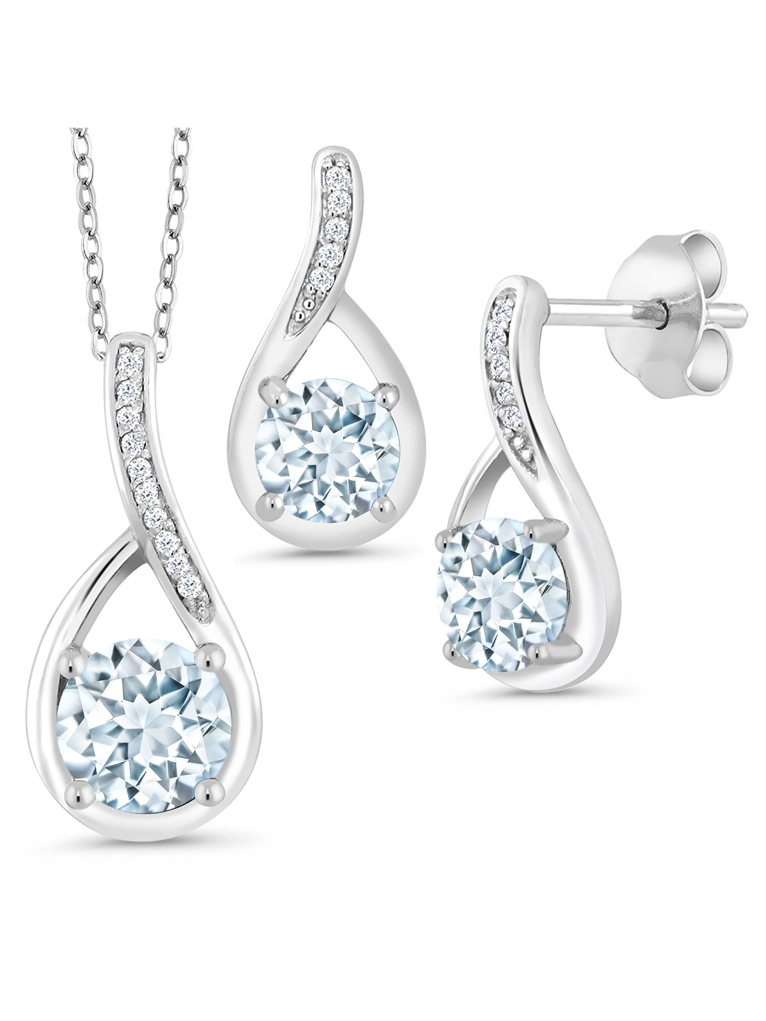 Gem Stone King 925 Sterling Silver Sky Blue Aquamarine and Diamond ...