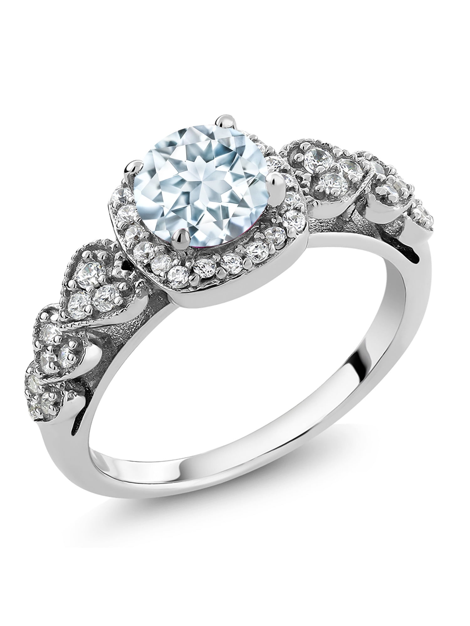 Gem Stone King 925 Sterling Silver Sky Blue Aquamarine Engagement Ring ...