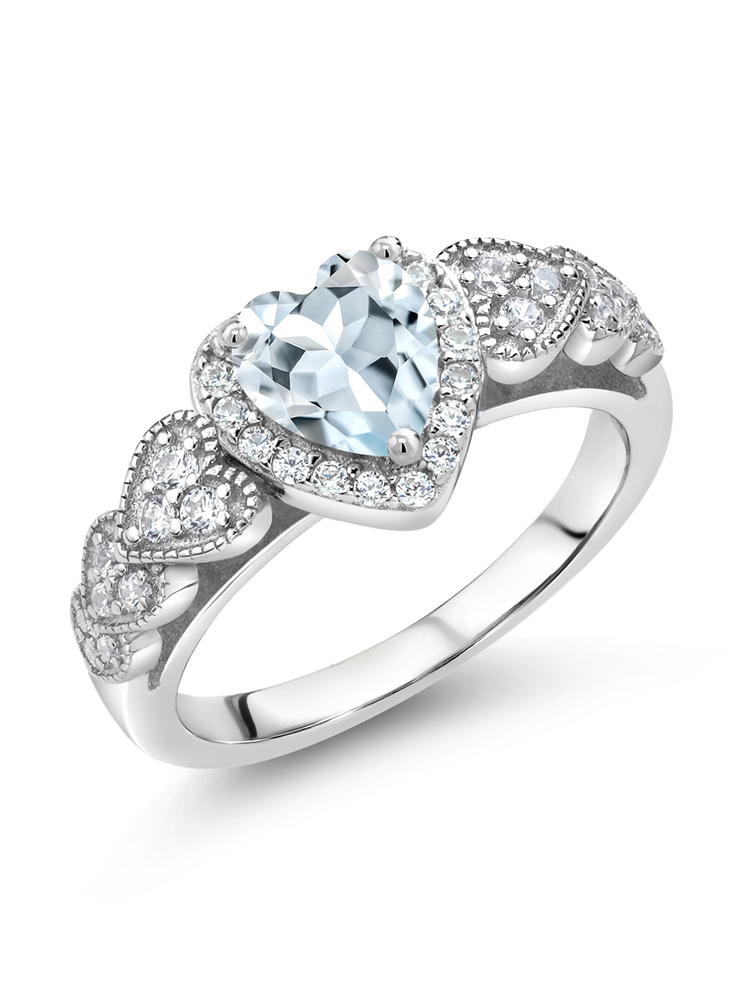 Gem Stone King 925 Sterling Silver Sky Blue Aquamarine Ring for Women (1.16 Cttw, Heart Shape ...