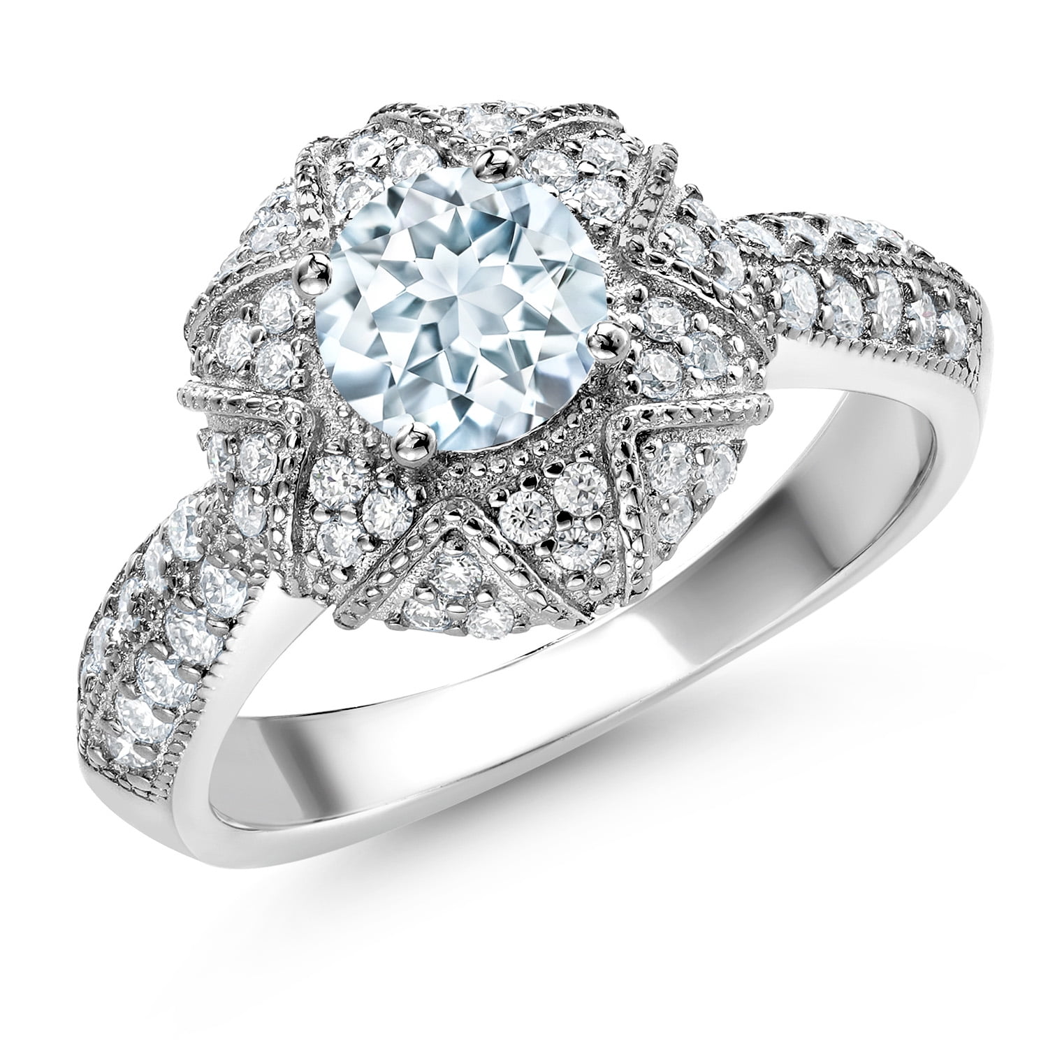 Gem Stone King 925 Sterling Silver Sky Blue Aquamarine and White ...