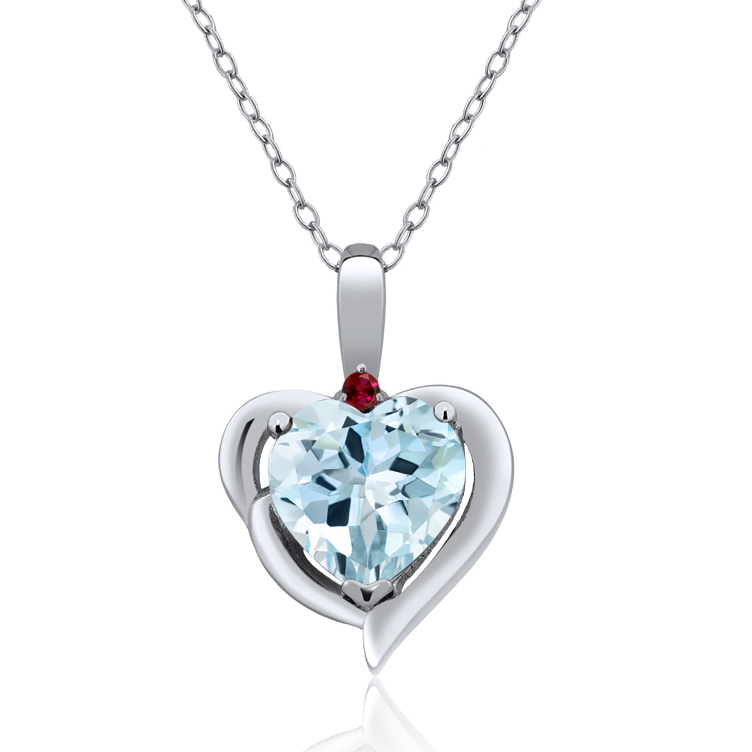 Gem Stone King 1.90 Cttw Sky Blue Topaz and Red Created Ruby Heart ...