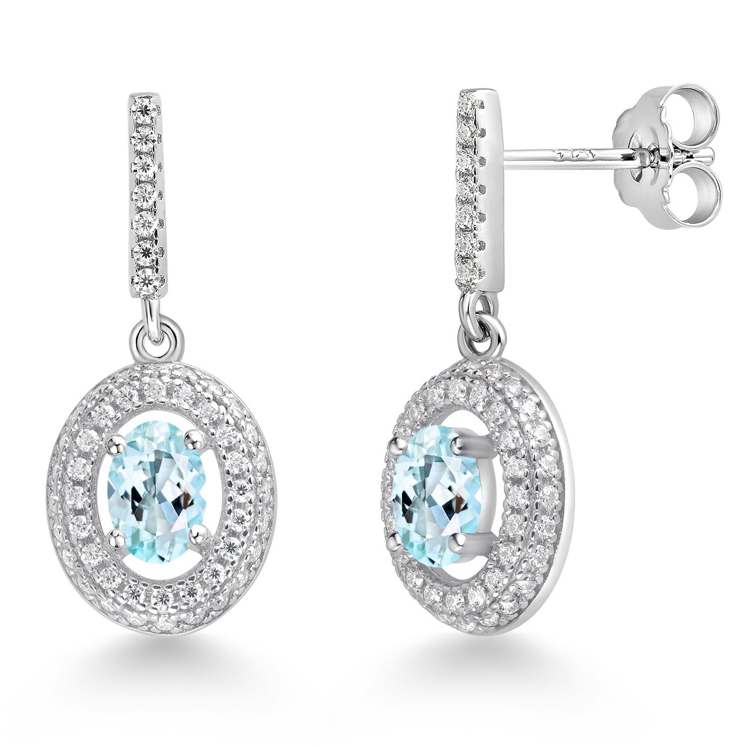Gem Stone King 925 Sterling Silver Sky Blue Topaz and White Moissanite ...