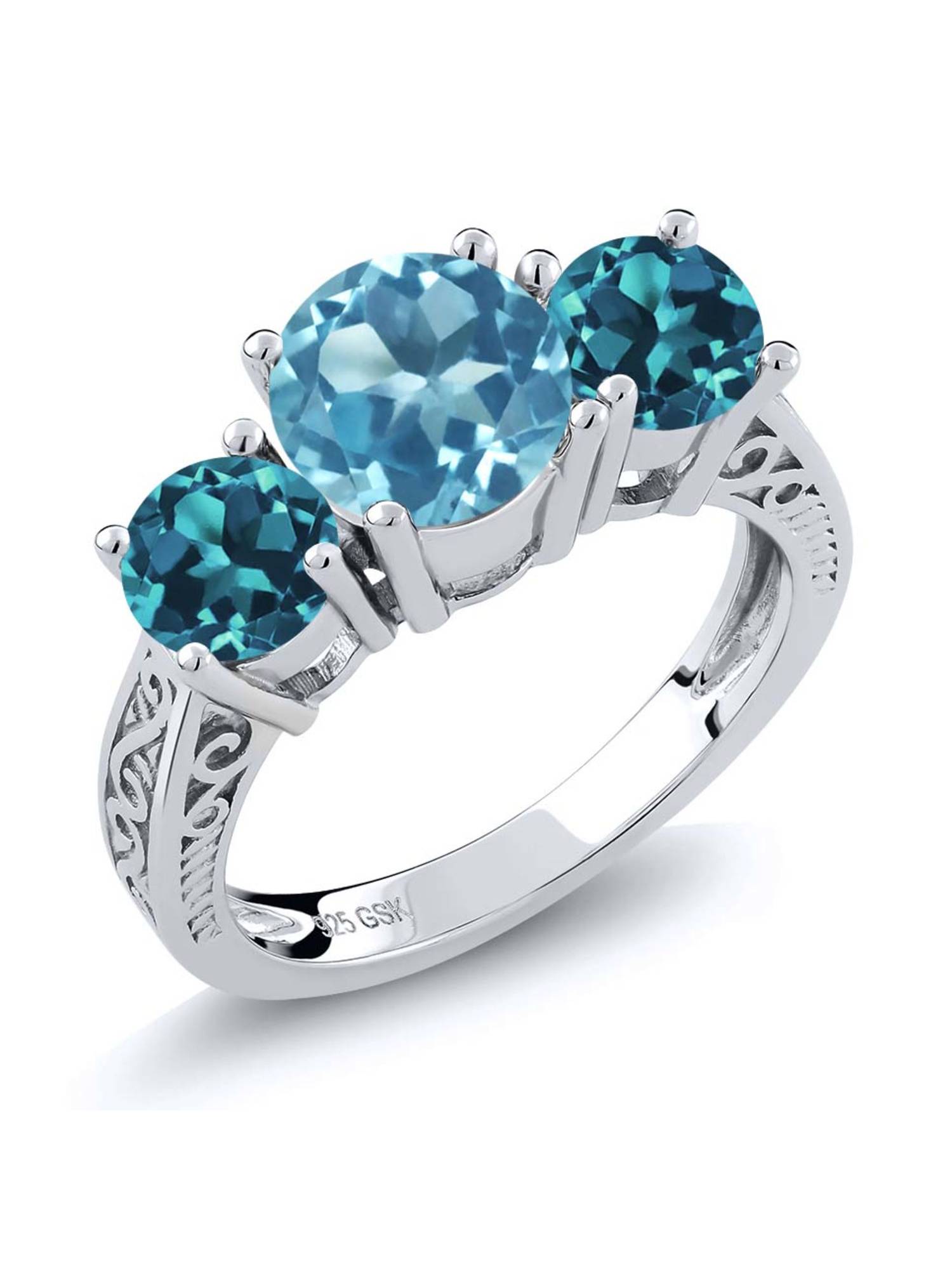 Gem Stone King 925 Sterling Silver Swiss Blue and London Blue Topaz 3 ...