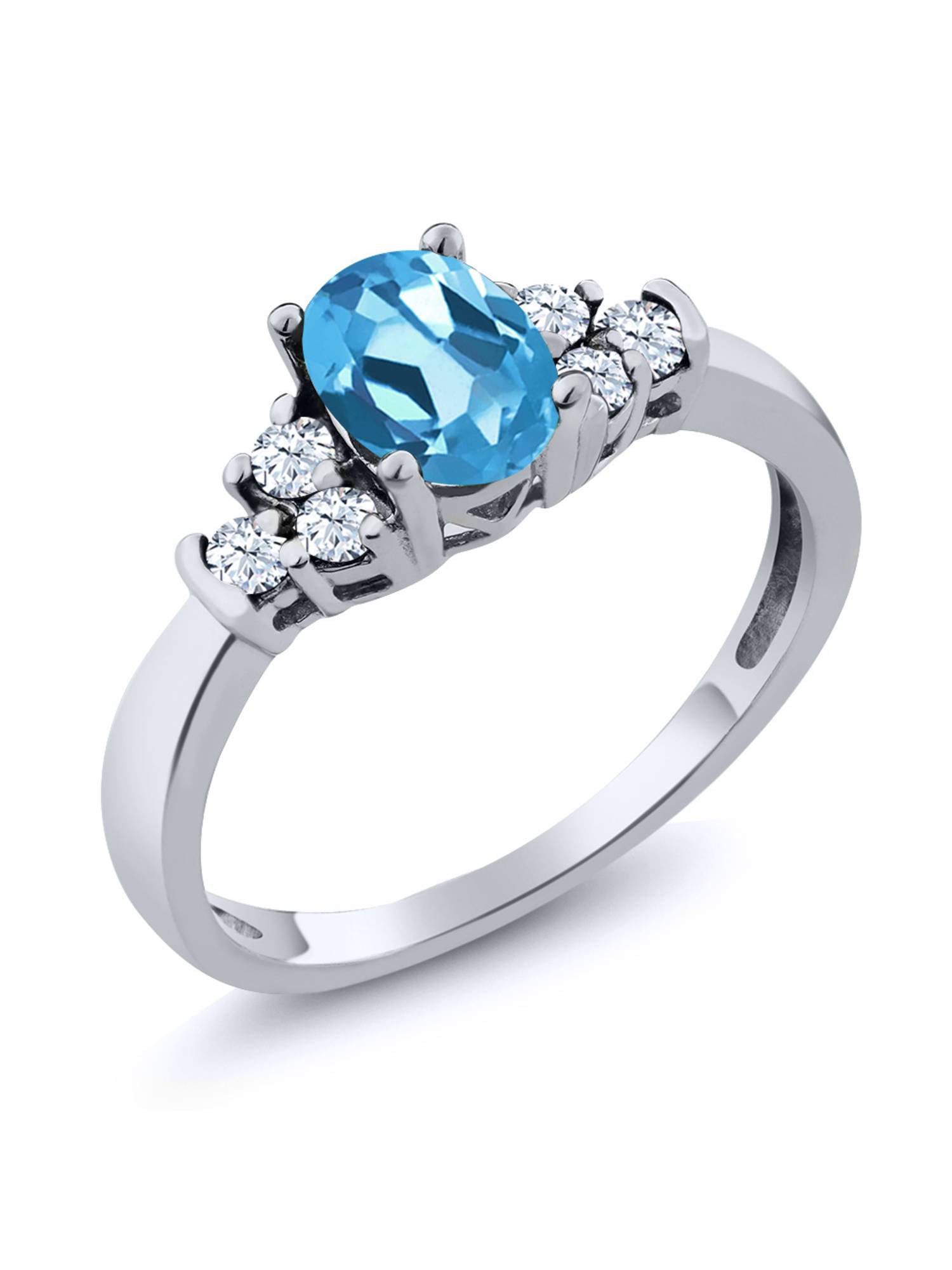 Gem Stone King 925 Sterling Silver Swiss Blue Topaz and White Topaz Engagement Ring for Women (0 ...
