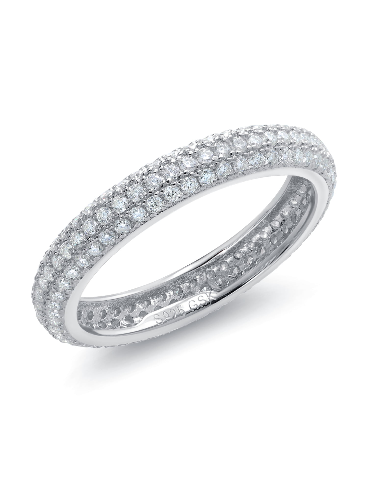 Gem Stone King 925 Sterling Silver White Moissanite 3 Rows Micro Pave ...