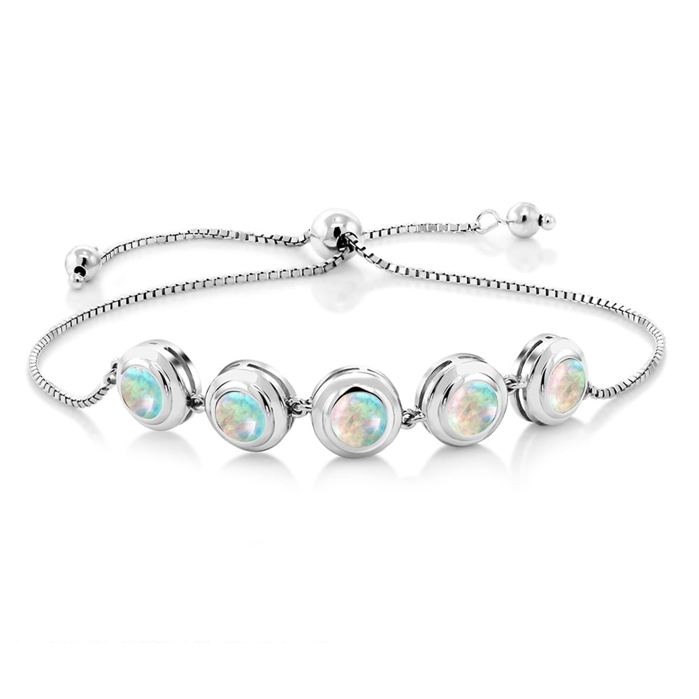 Gem Stone King 925 Sterling Silver White Simulated Opal Tennis Bracelet ...
