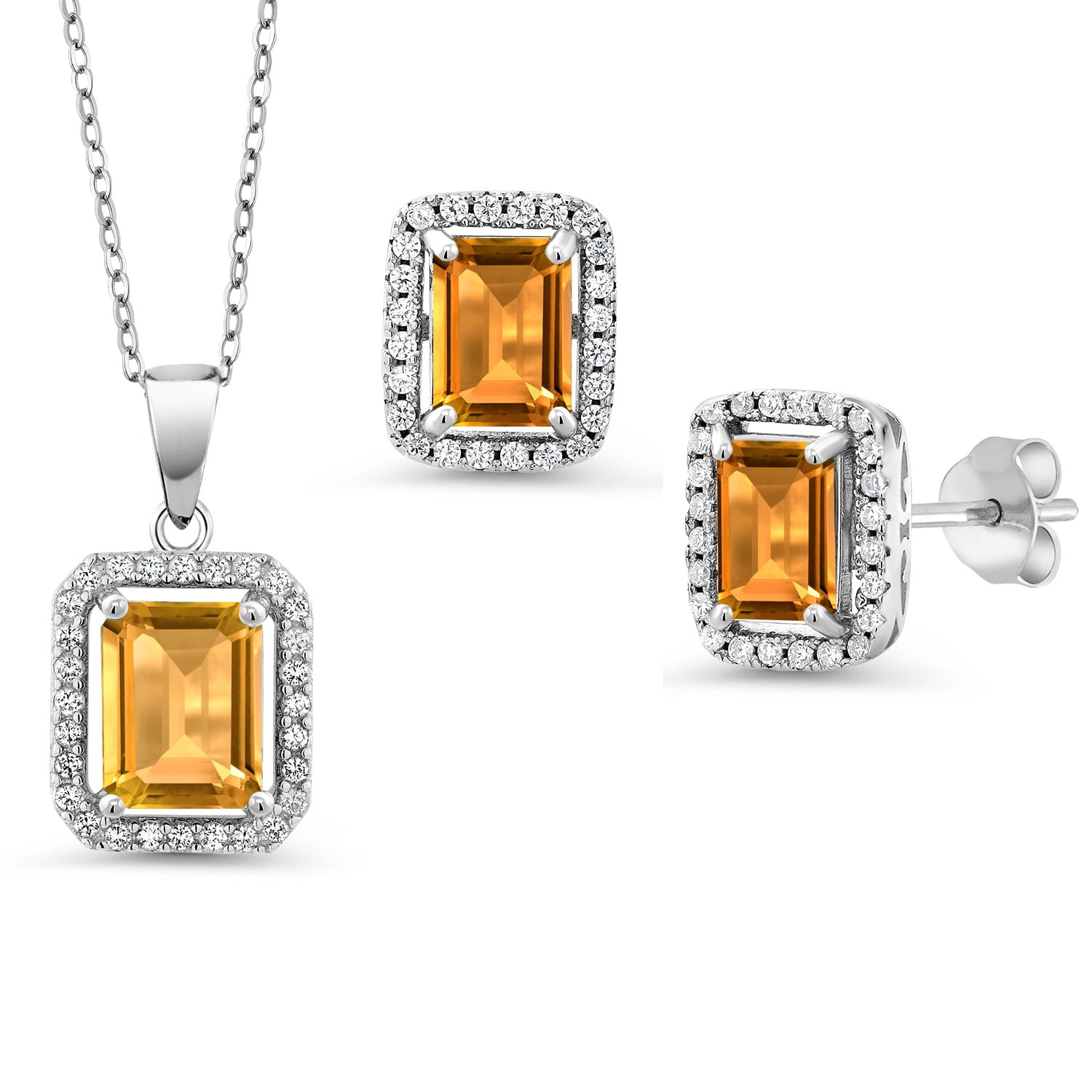 Gem Stone King 925 Sterling Silver Yellow Citrine Pendant and Earrings ...