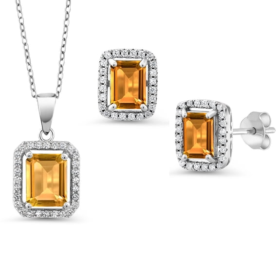 Gem Stone King 925 Sterling Silver Yellow Citrine Pendant and Earrings ...