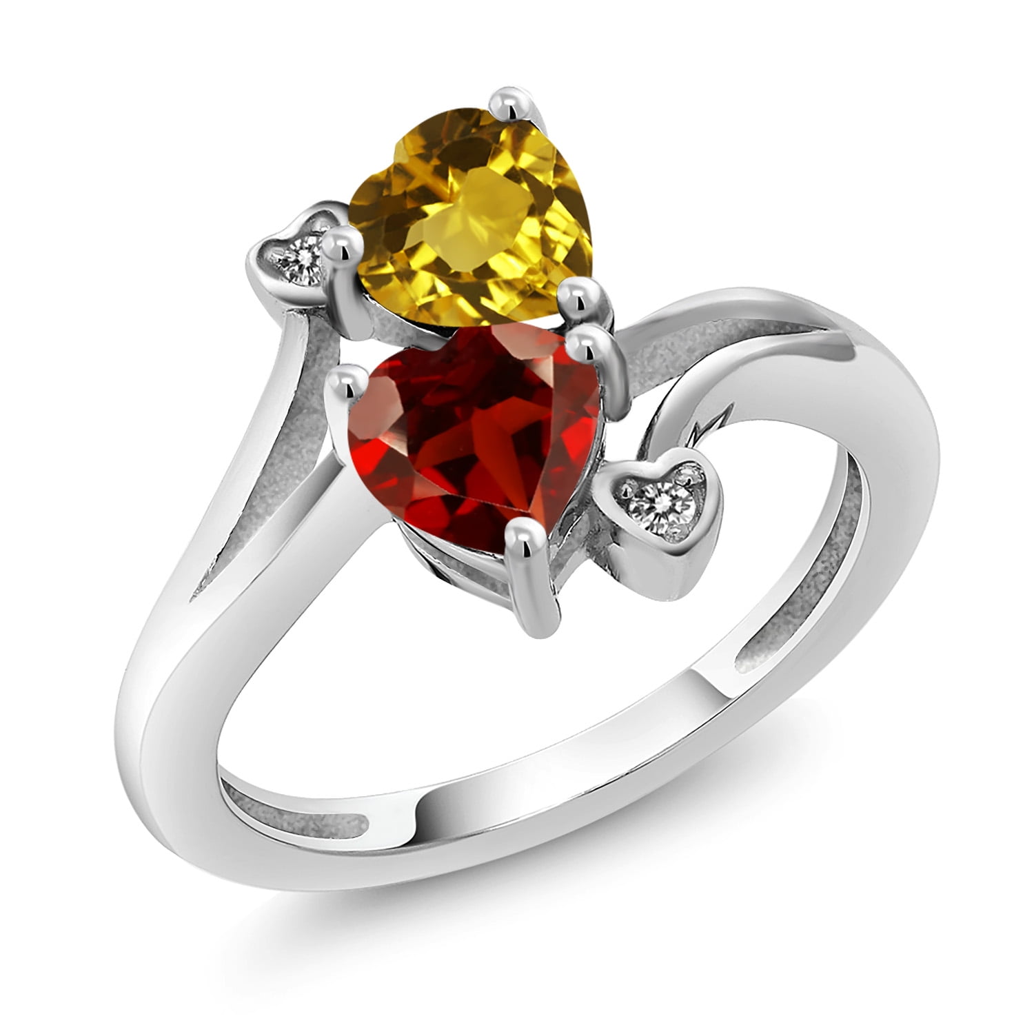 Gem Stone King 925 Sterling Silver Yellow Citrine Red Garnet and White ...