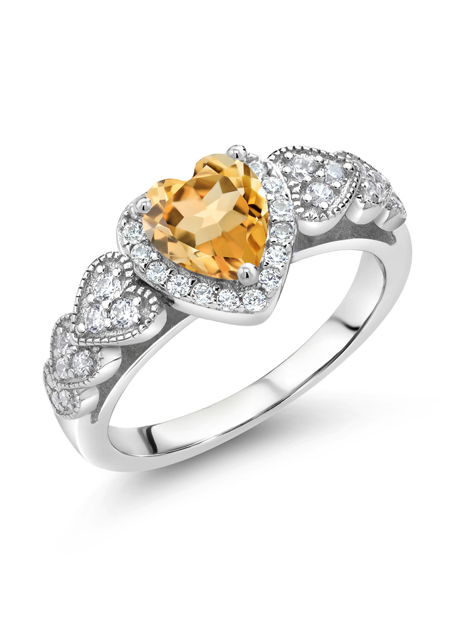 Gem Stone King 925 Sterling Silver Yellow Citrine Ring for Women (1.08 ...