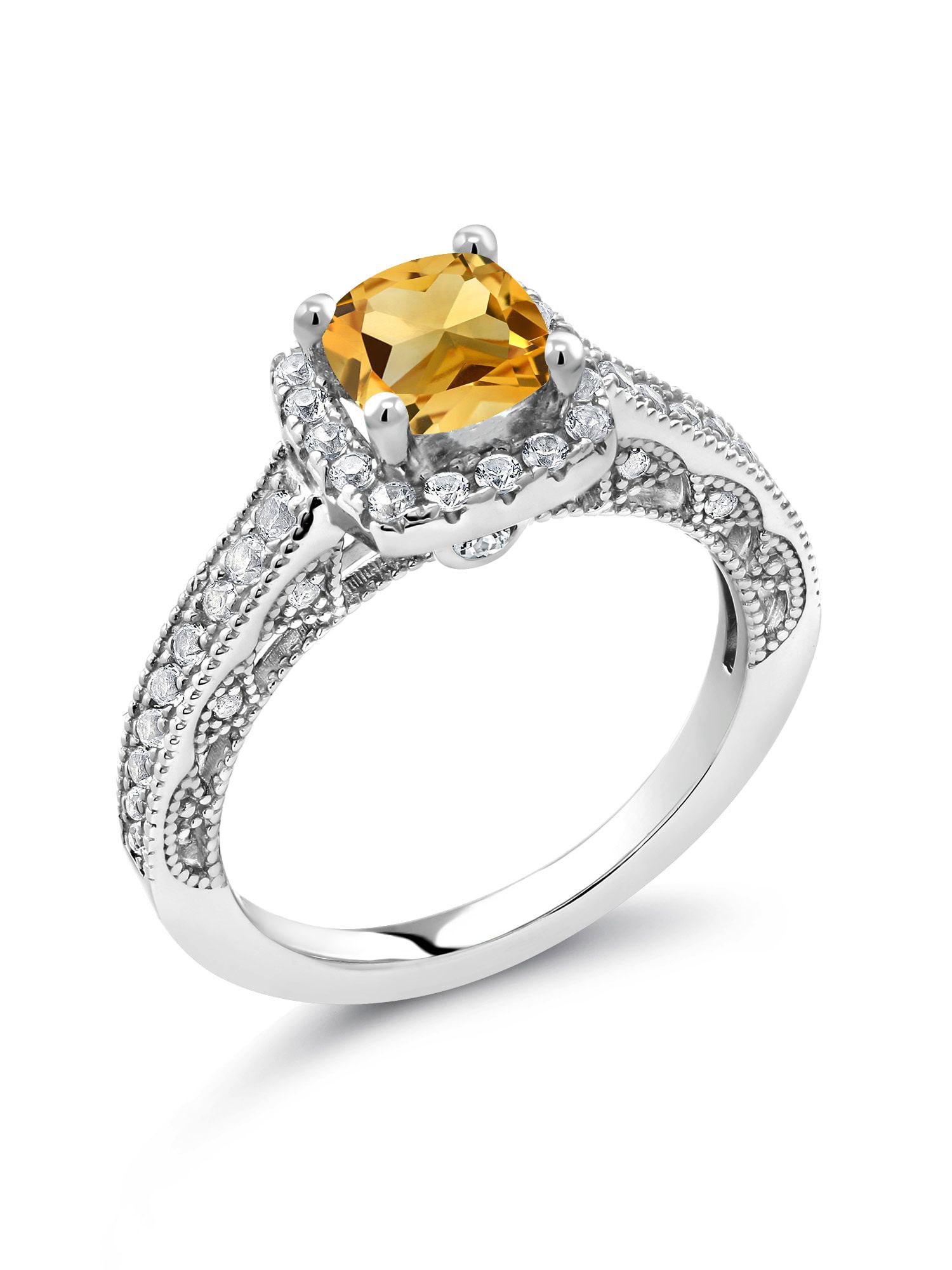 Gem Stone King 925 Sterling Silver Yellow Citrine and White Created ...