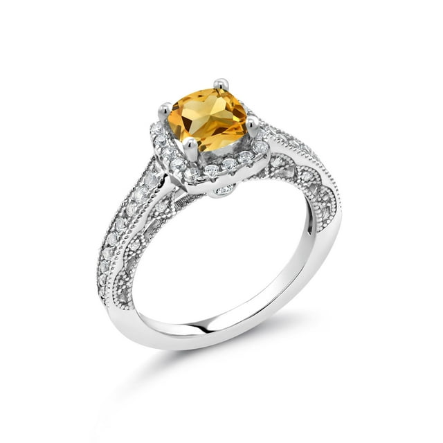 Gem Stone King 925 Sterling Silver Yellow Citrine and White Created ...