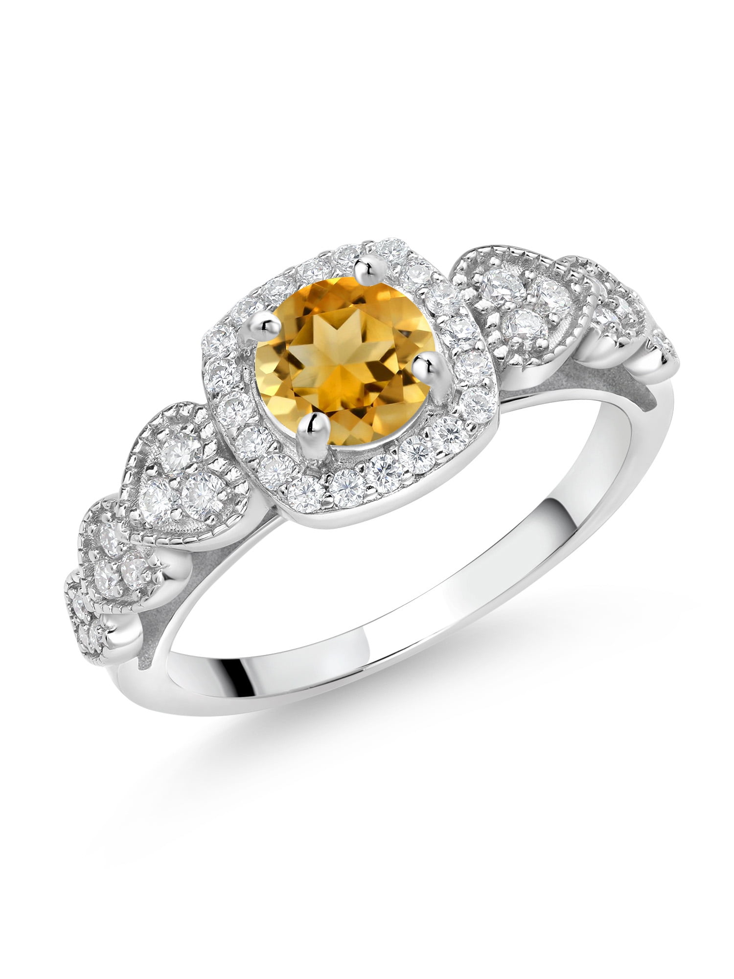 Gem Stone King 925 Sterling Silver Yellow Citrine and White Moissanite ...