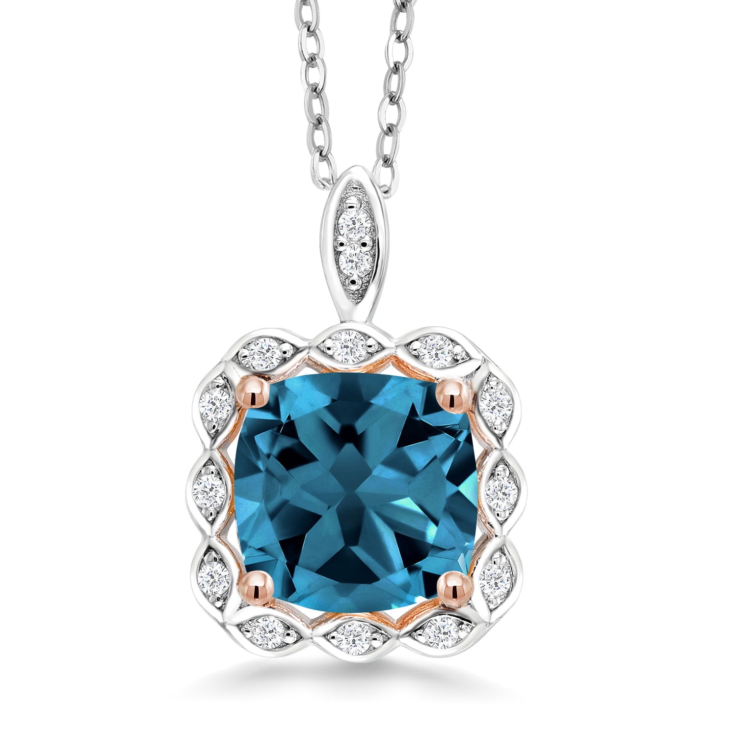 Gem Stone King 925 Two Tone Sterling Silver London Blue Topaz Pendant ...