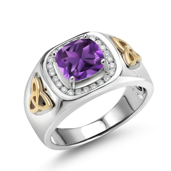 Gem Stone King Men's 925 Silver and 10K Yellow Gold Purple Amethyst and ...