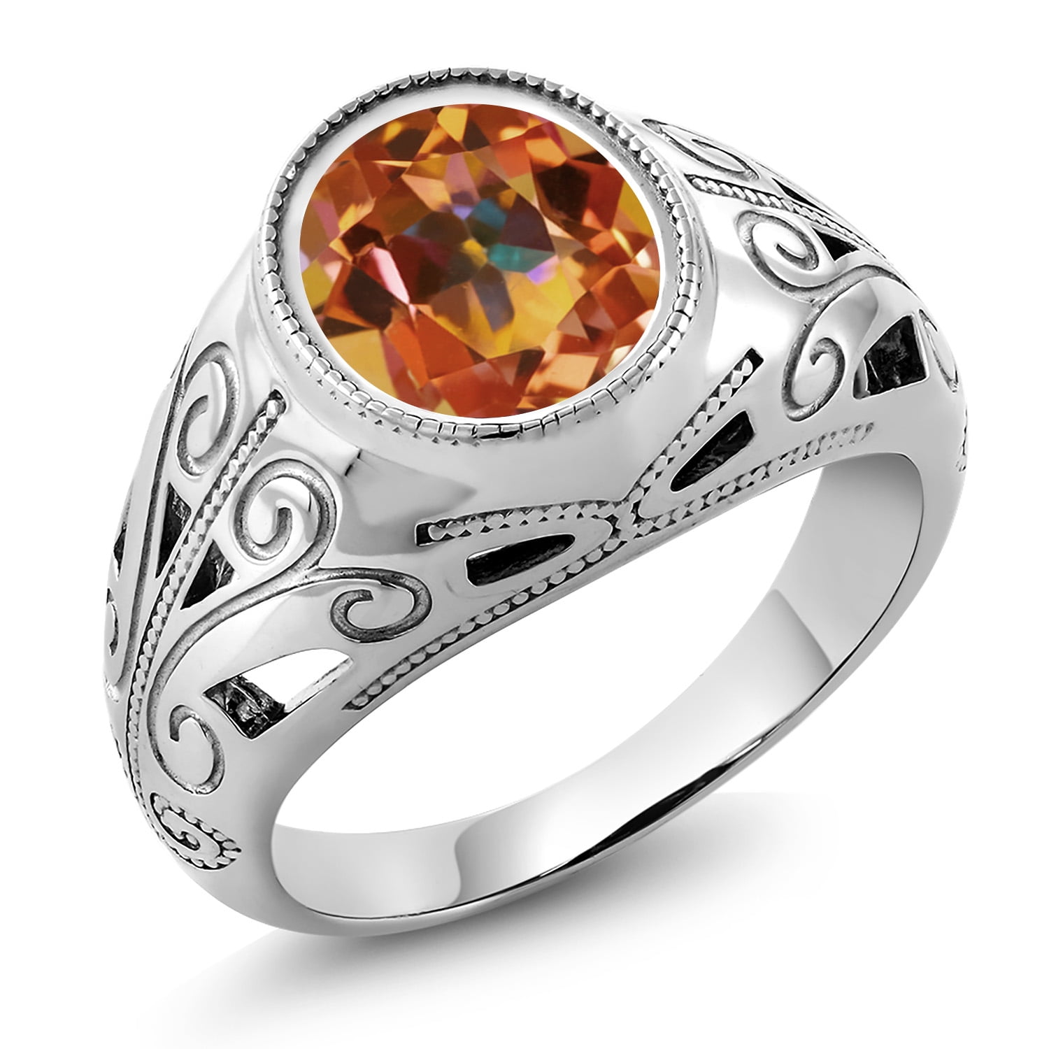 Gem Stone King Men's 925 Sterling Silver Ecstasy Mystic Topaz Ring (5. ...